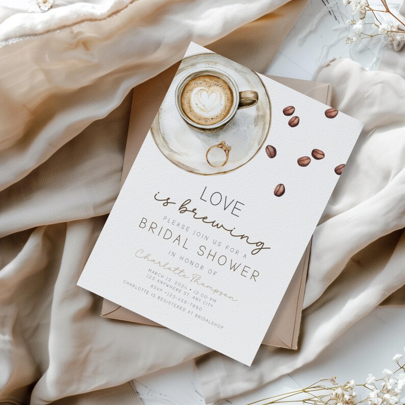 Coffee Bean Bridal Shower Invitation, Editable Love is Brewing Bridal ...
