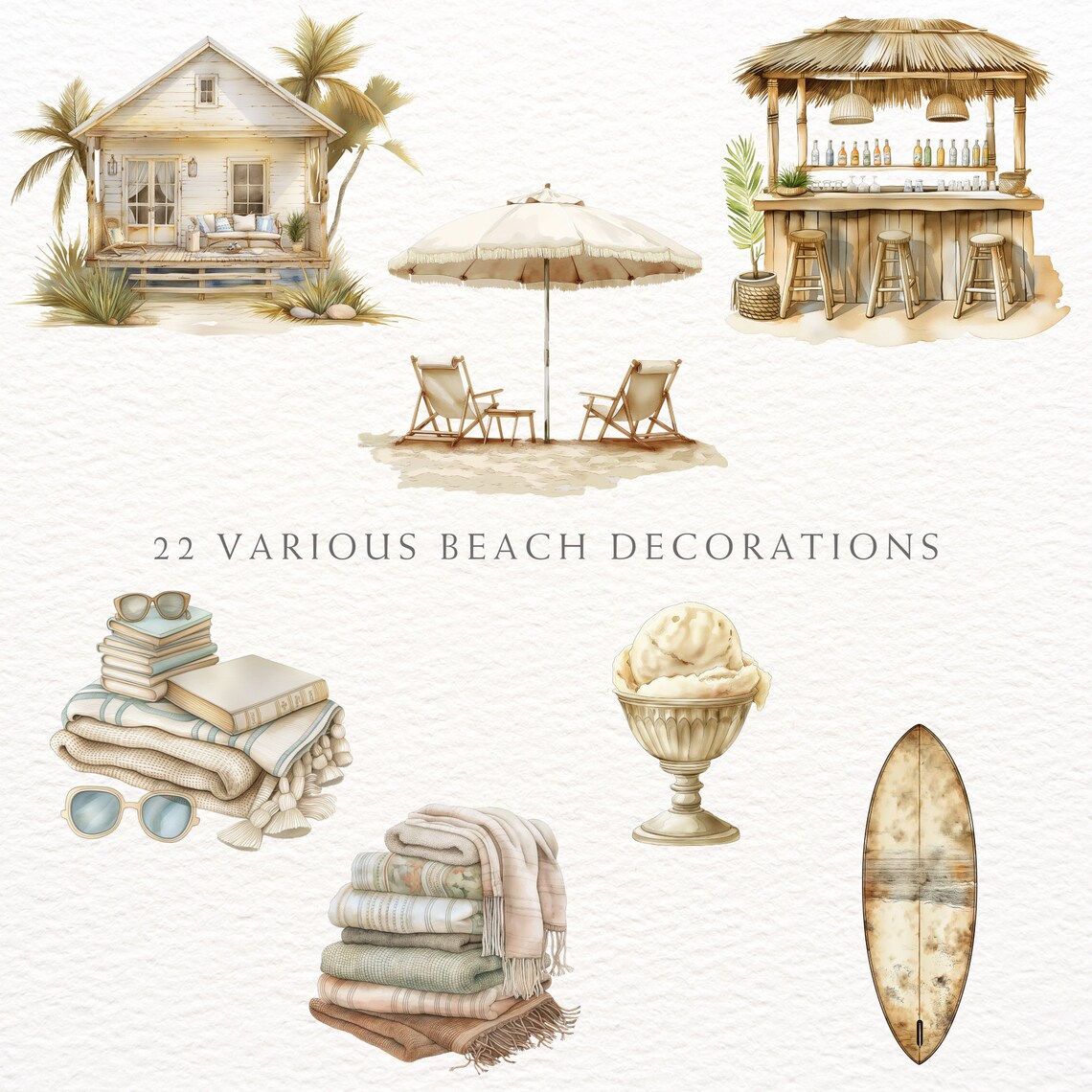 Boho Summer Beach Clipart PNG Watercolor, Boho Beach Holiday, Nautical ...