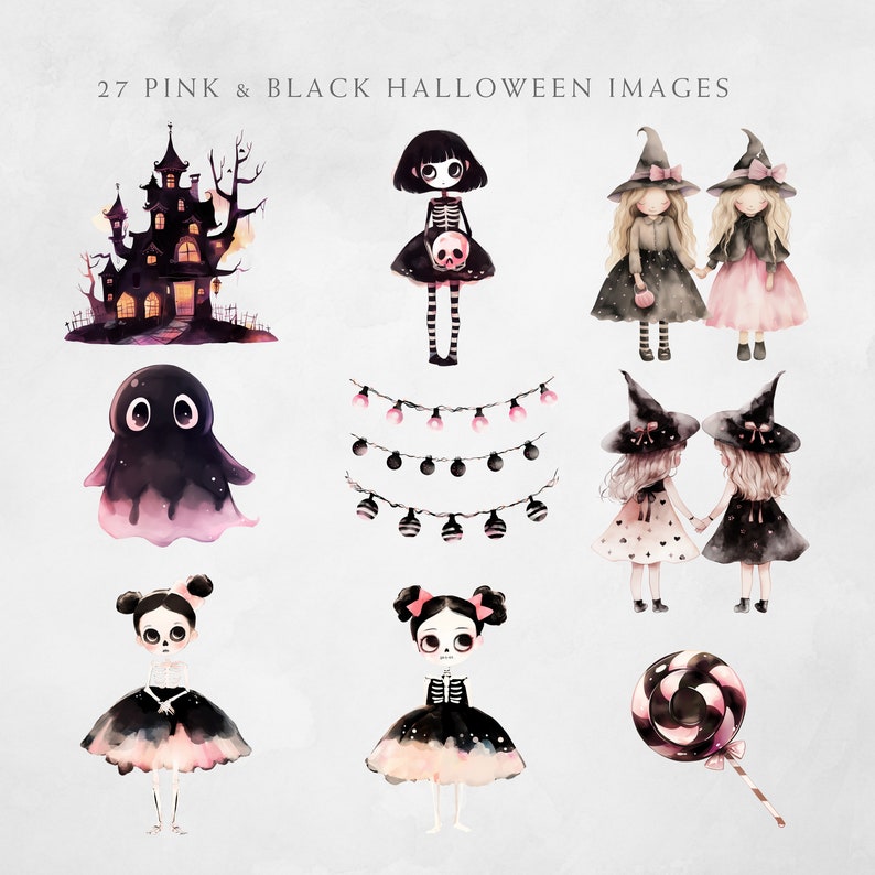 Cute Halloween Clipart Watercolor PNG, Pastel Pink Halloween Watercolor ...