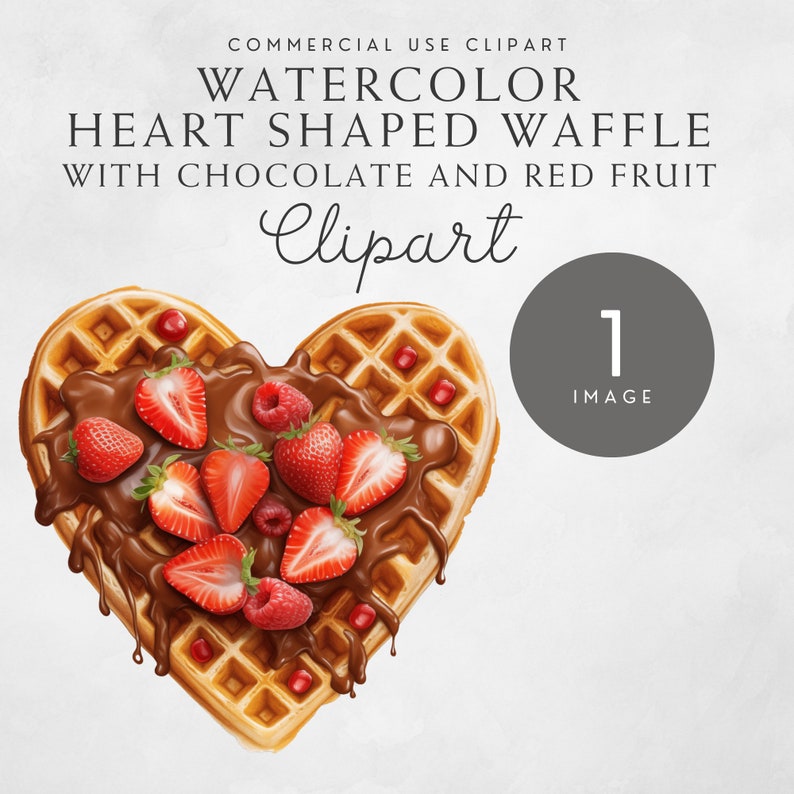 Watercolor Heart Waffle With Chocolate and Strawberry Valentine Clipart ...