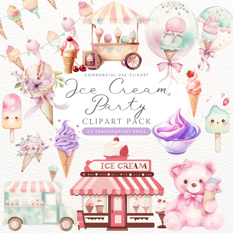Ice Cream Clipart Watercolor PNG, Cute Pastel Pink Ice Cream Cones ...