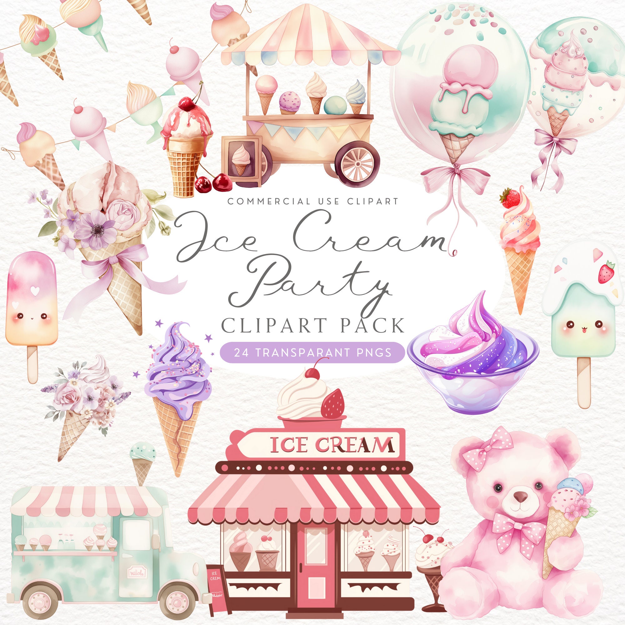 Ice Cream Clipart Watercolor PNG, Cute Pastel Pink Ice Cream Cones ...