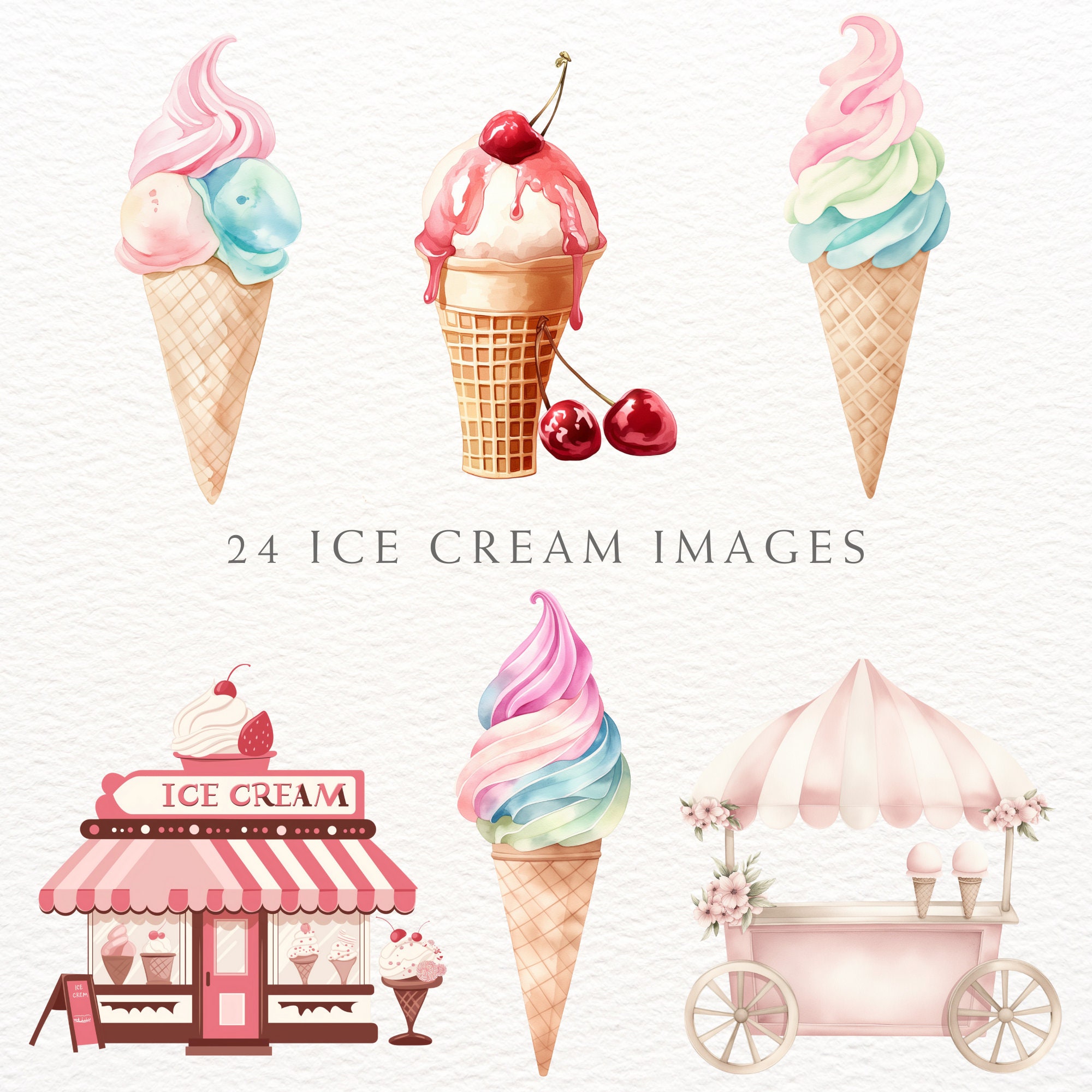 Ice Cream Clipart Watercolor PNG, Cute Pastel Pink Ice Cream Cones ...