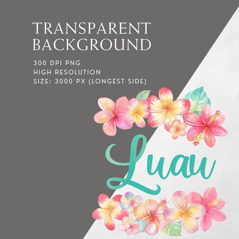 Luau Hawaii Clipart Watercolor PNG, Hawaiian Tropical Floral Party ...