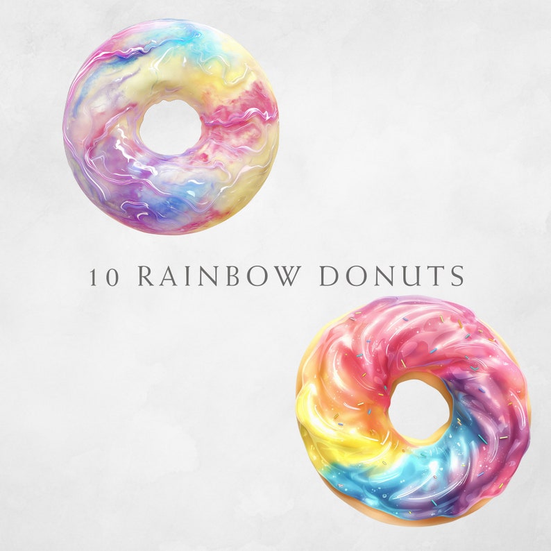 Rainbow Donuts Watercolor Clipart, Donut Illustrations Graphics, Sweet ...
