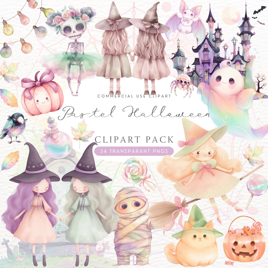 Pastel Halloween Clipart Watercolor PNG, Cute Pastel Halloween ...