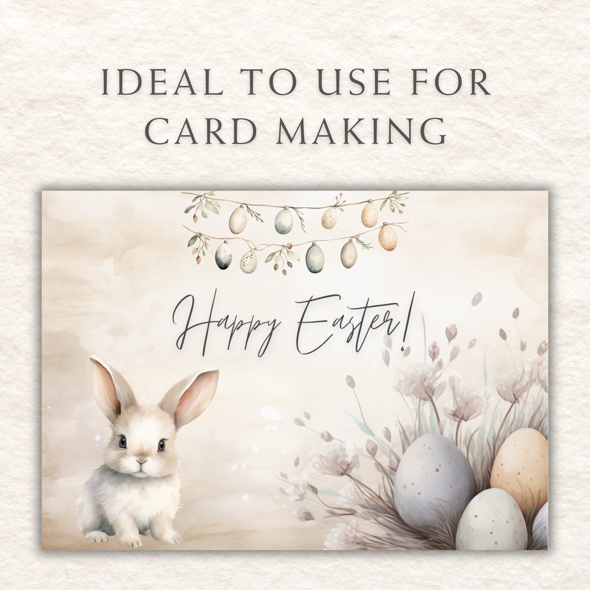 Easter Clipart Bundle PNG Watercolor, Rustic Neutral Easter Bunny Egg ...