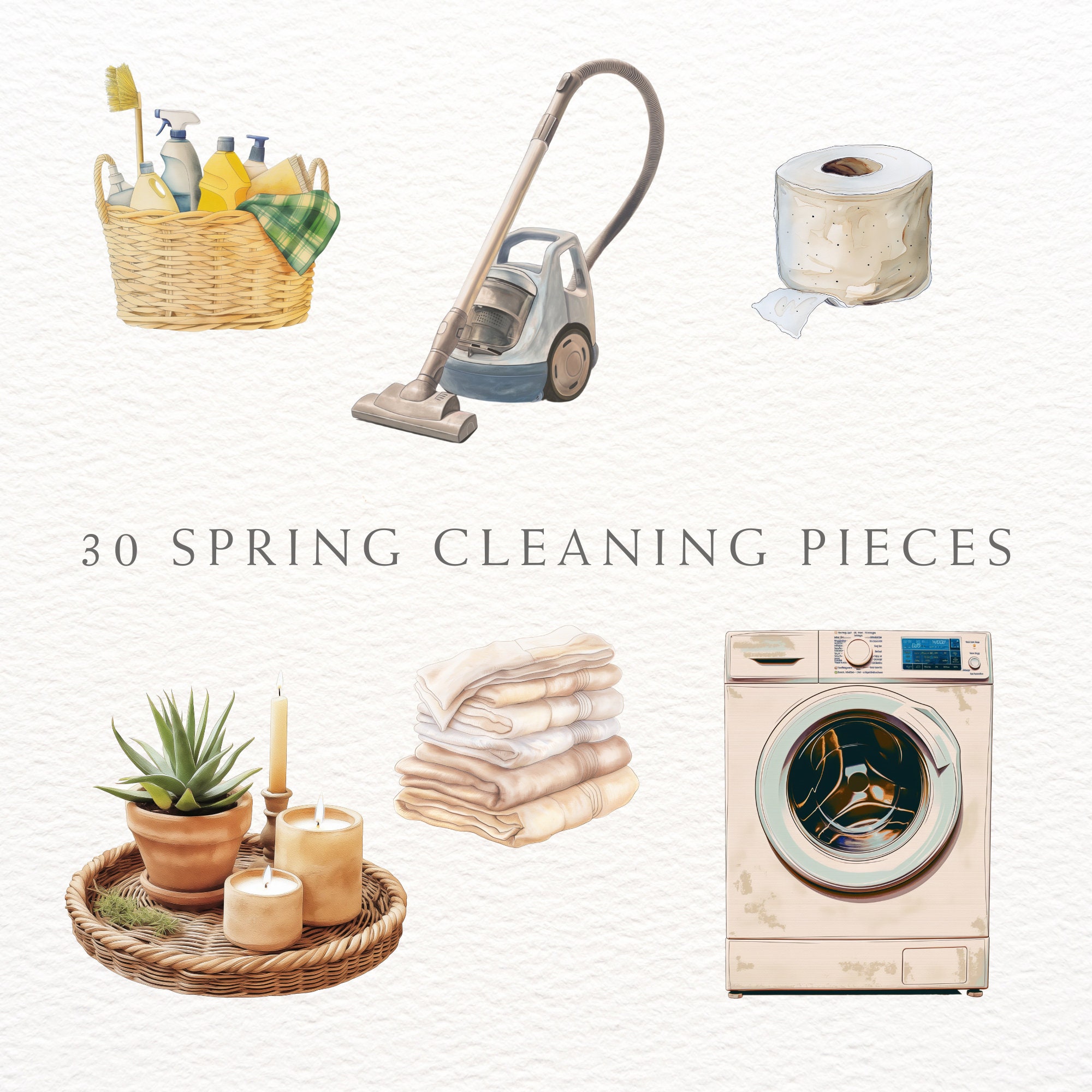 Watercolor Neutral Spring Cleaning Clipart Bundle, Cute Housekeeping ...