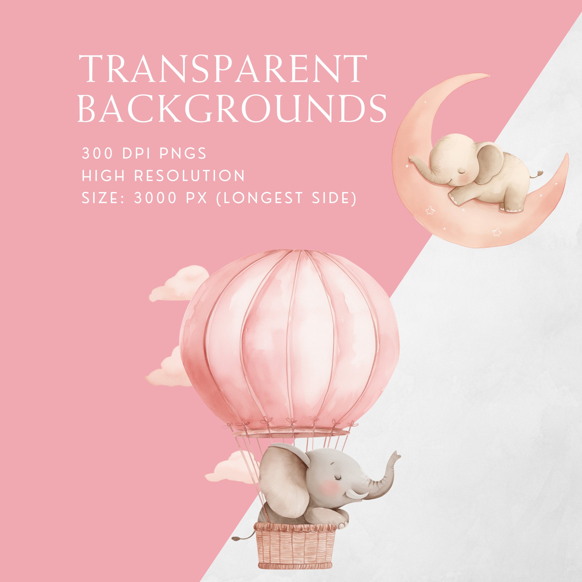 Sleeping Baby Elephant Clipart PNG Watercolor, Cute Pink Baby Girl ...