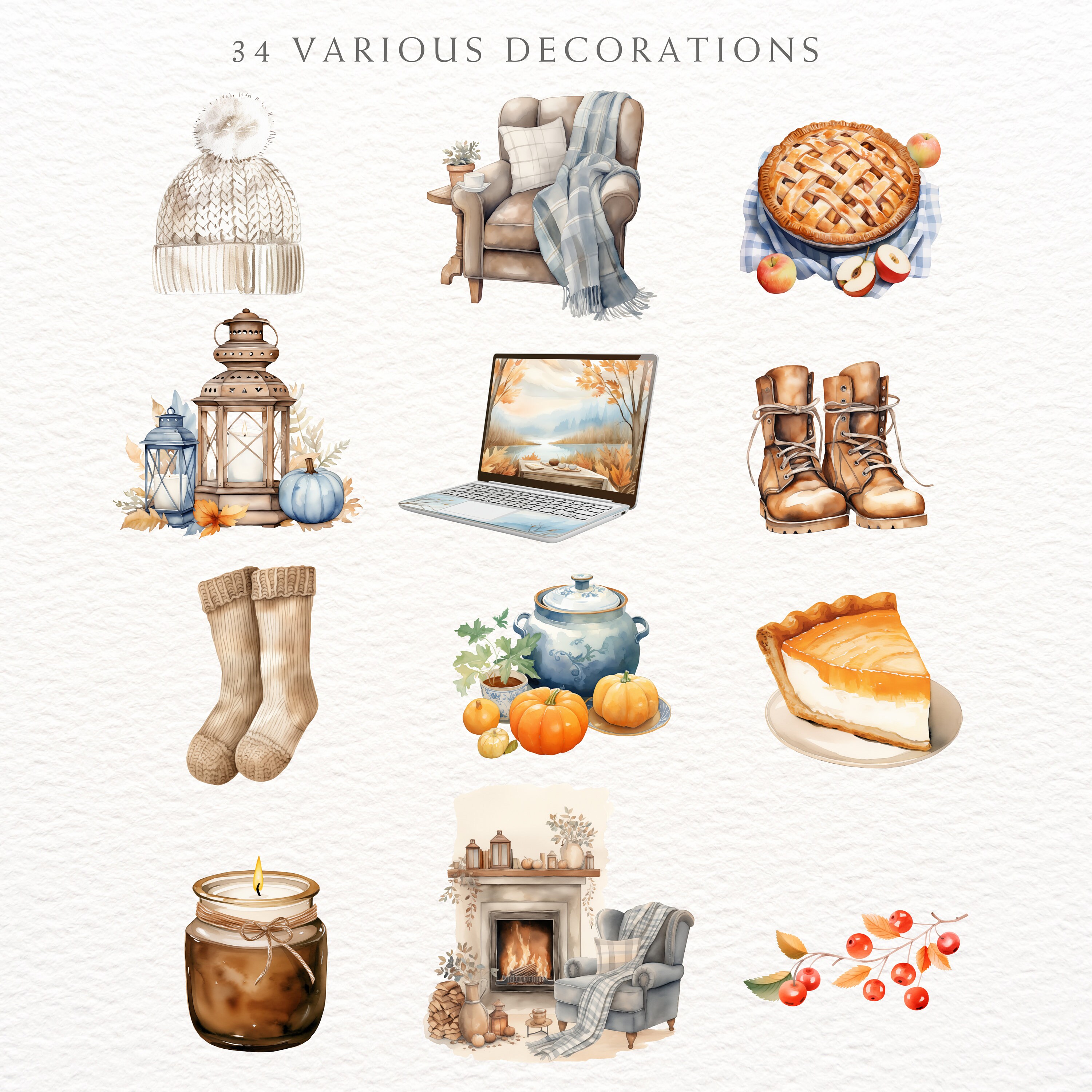 Cozy Autumn Fall Girl Clipart Bundle Watercolor PNG, Cozy Fall Autumn ...
