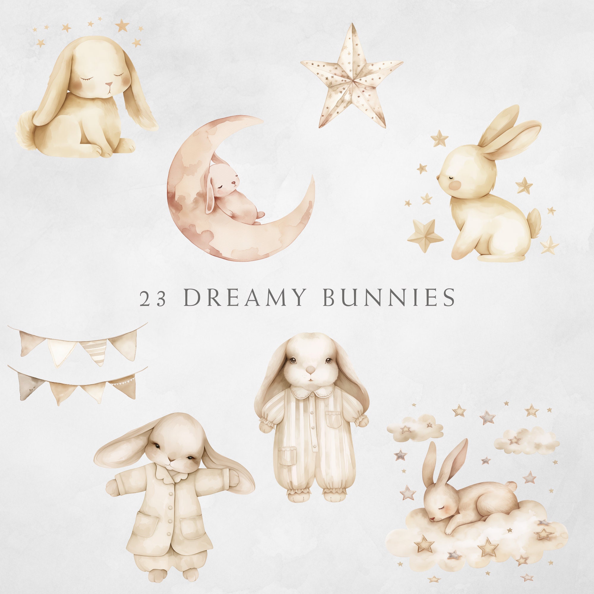 Sleeping Baby Bunny Clipart PNG Watercolor, Cute Beige Boho Baby Rabbit ...