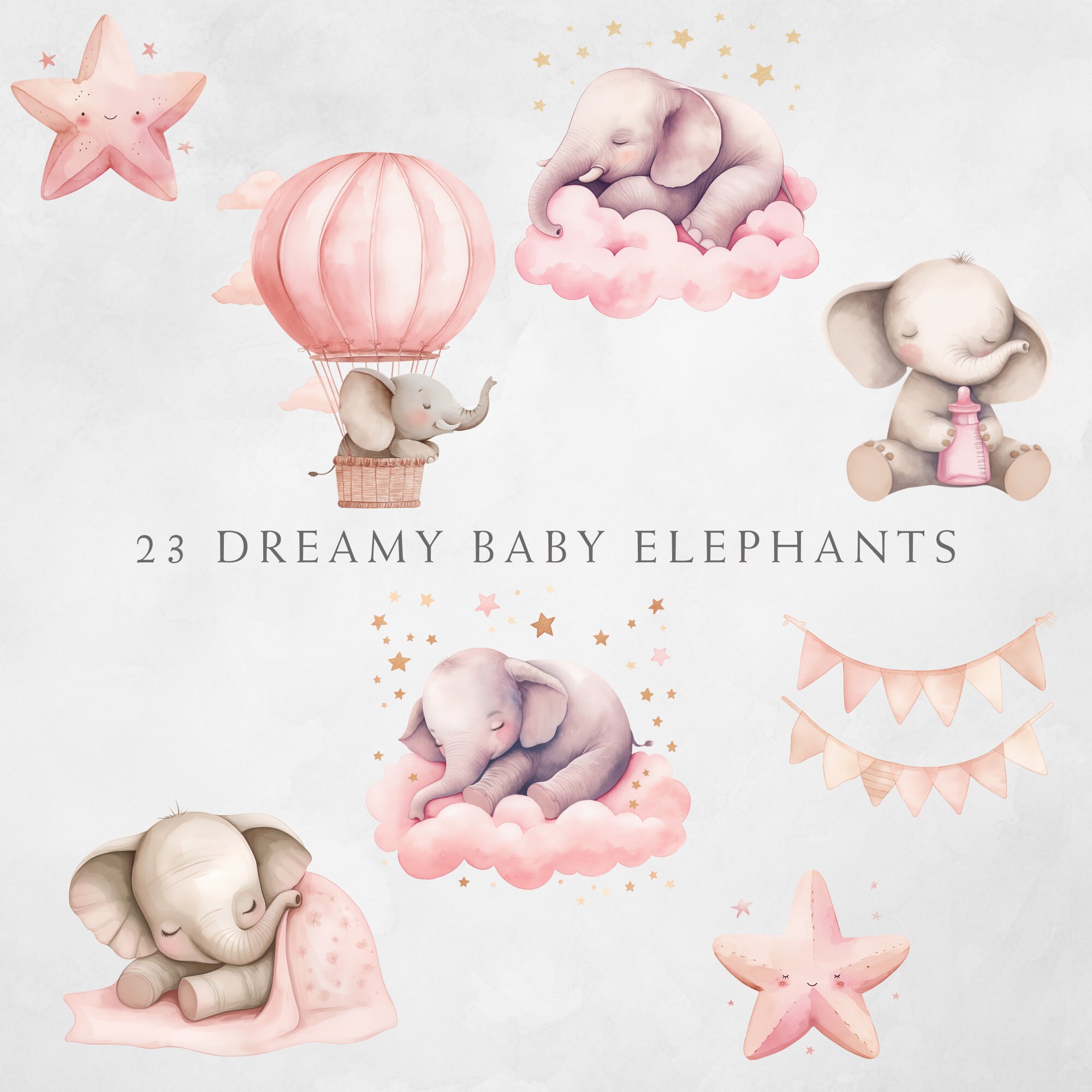 Sleeping Baby Elephant Clipart PNG Watercolor, Cute Pink Baby Girl ...