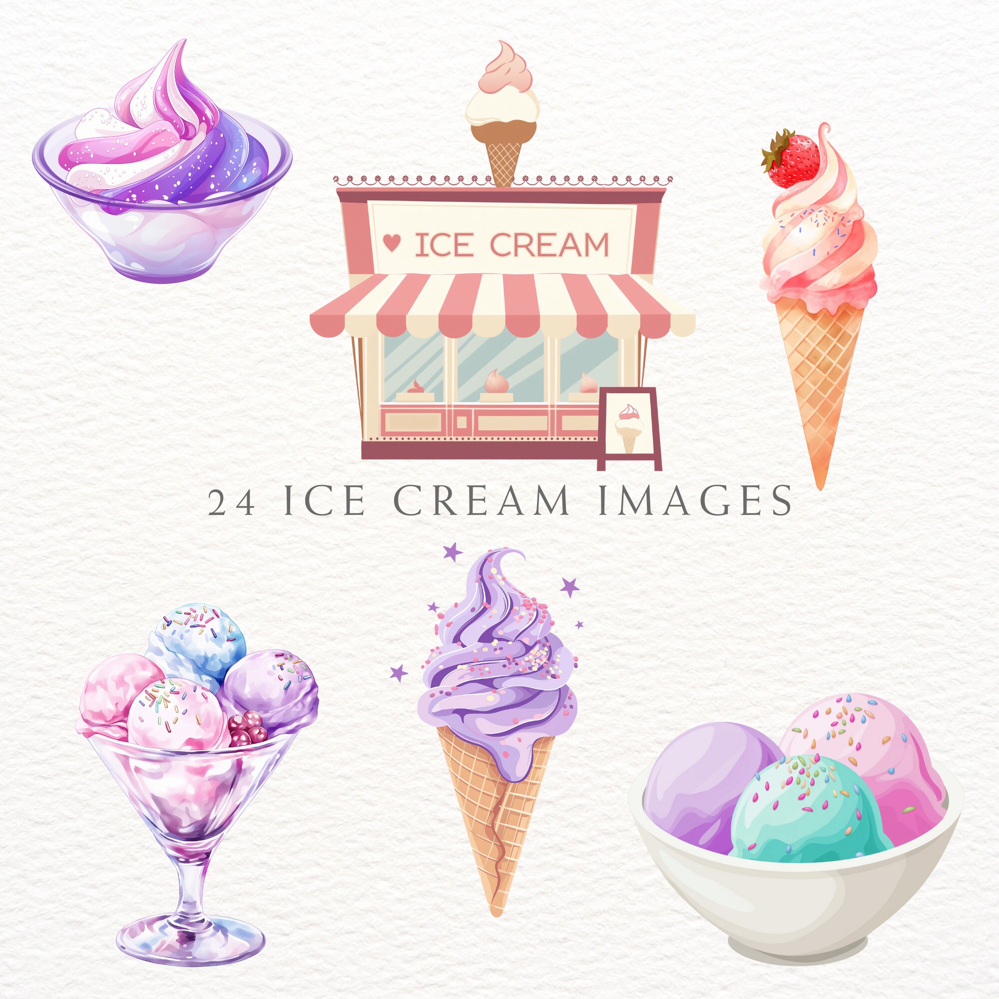 Ice Cream Clipart Watercolor PNG, Cute Pastel Pink Ice Cream Cones ...