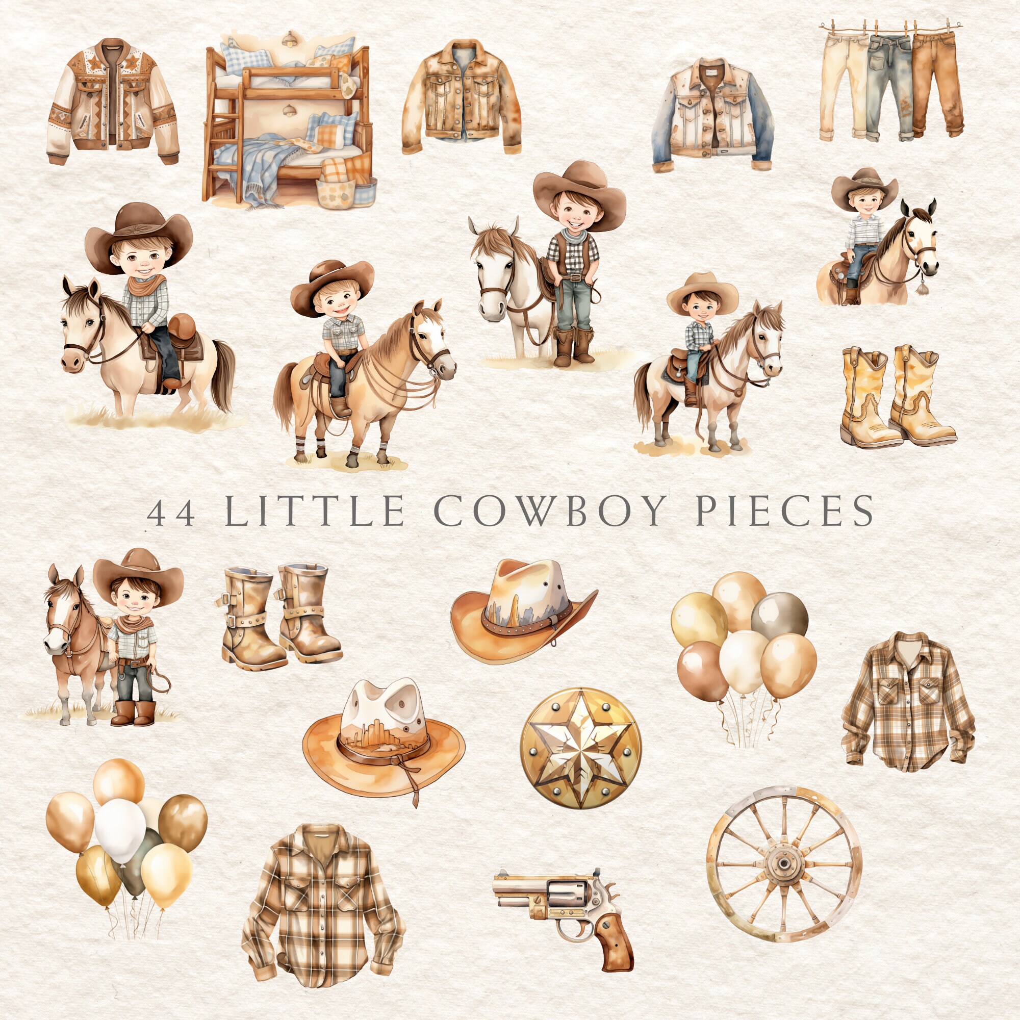 Cute Cowboy Western Clipart, Watercolor Cowboy Baby Boy Clipart, Cowboy ...