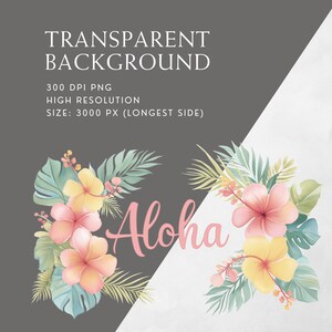 Aloha Luau Hawaii Clipart Watercolor PNG, Hawaiian Tropical Floral ...