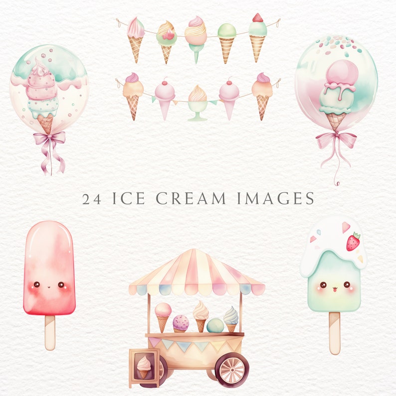 Ice Cream Clipart Watercolor PNG, Cute Pastel Pink Ice Cream Cones ...
