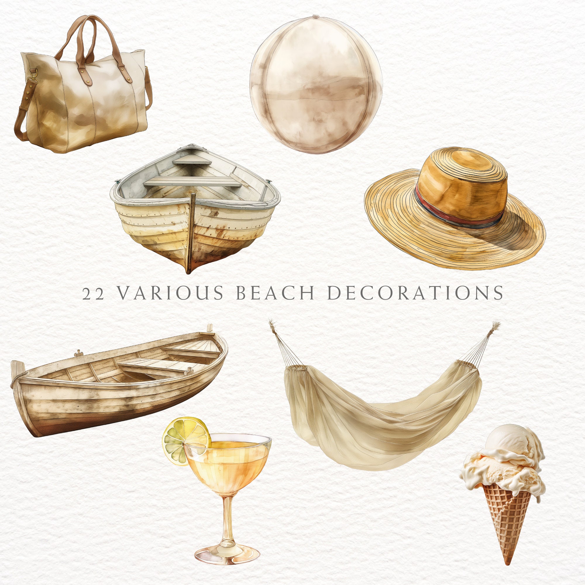 Boho Summer Beach Clipart PNG Watercolor, Boho Beach Holiday, Nautical ...