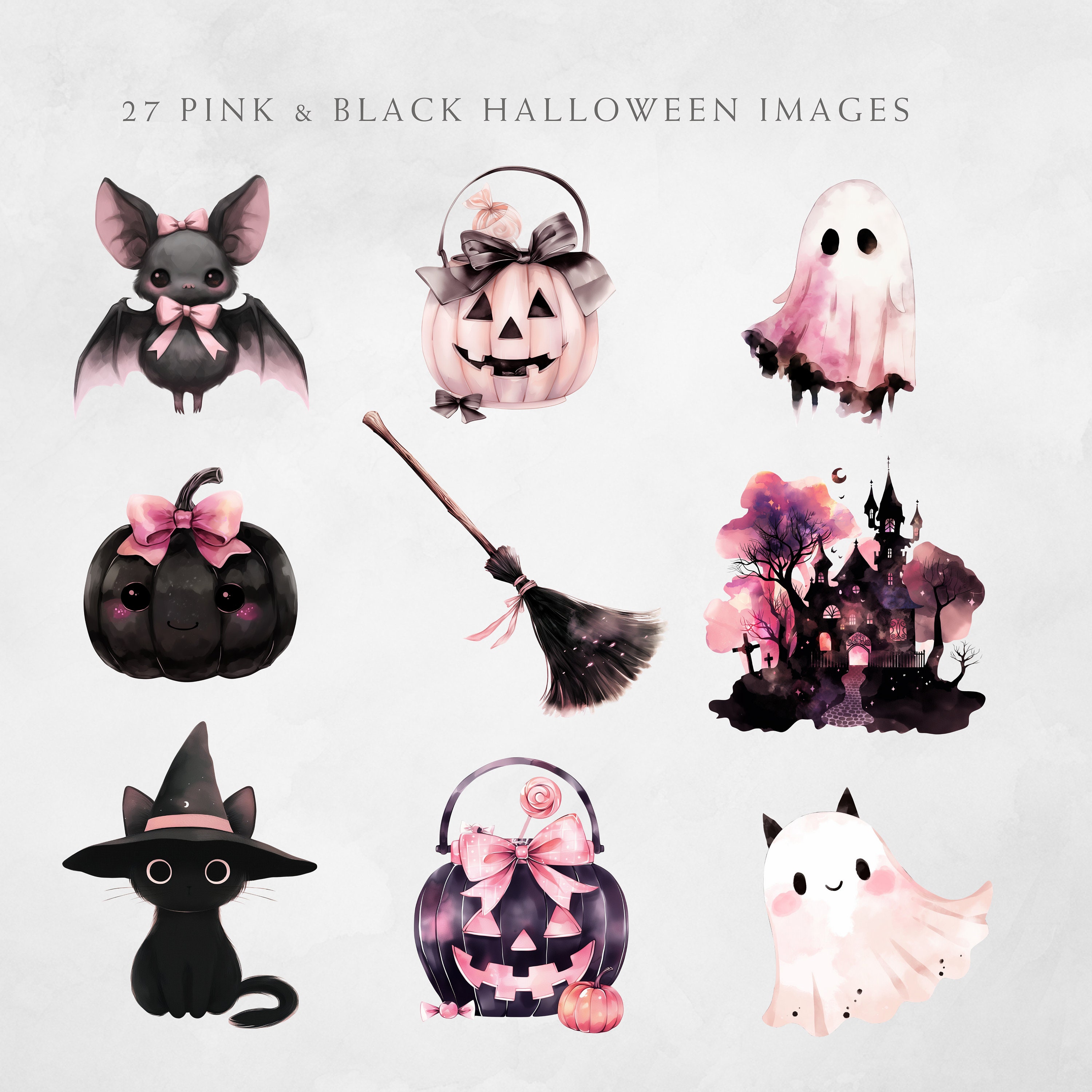 Cute Halloween Clipart Watercolor PNG, Pastel Pink Halloween Watercolor ...
