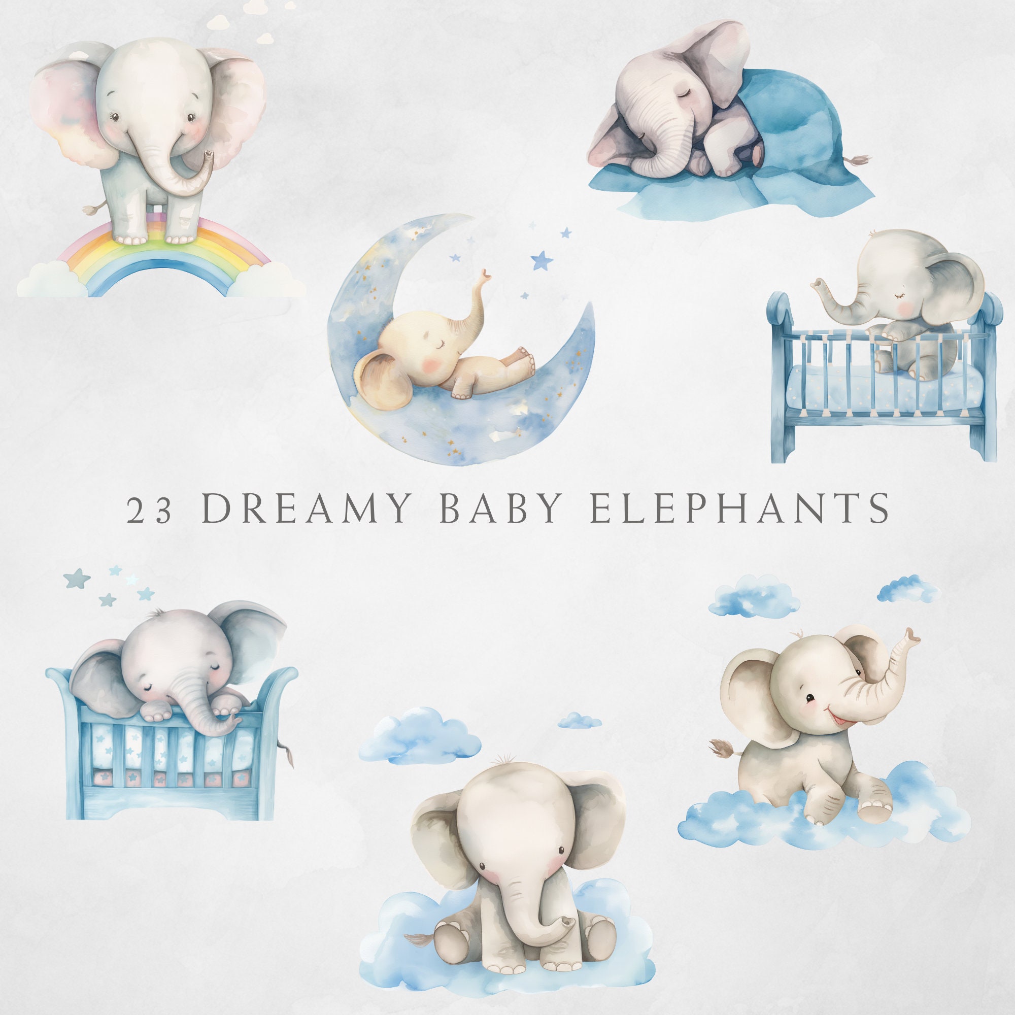 Sleeping Baby Elephant Clipart PNG Watercolor, Cute Blue Baby Boy ...
