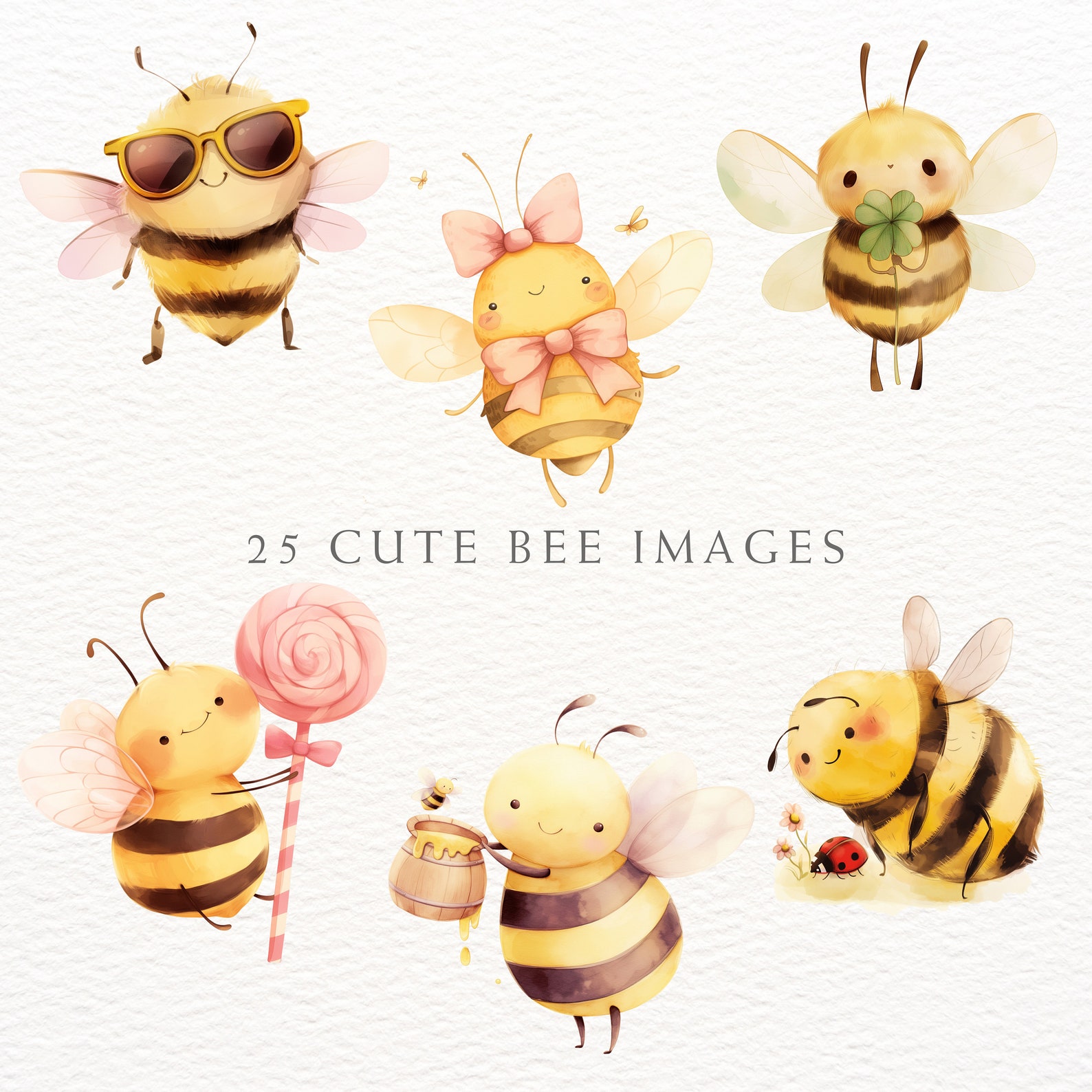 Cute Bee Clipart Watercolor PNG Bundle, Cute Baby Honey Bee Graphics ...