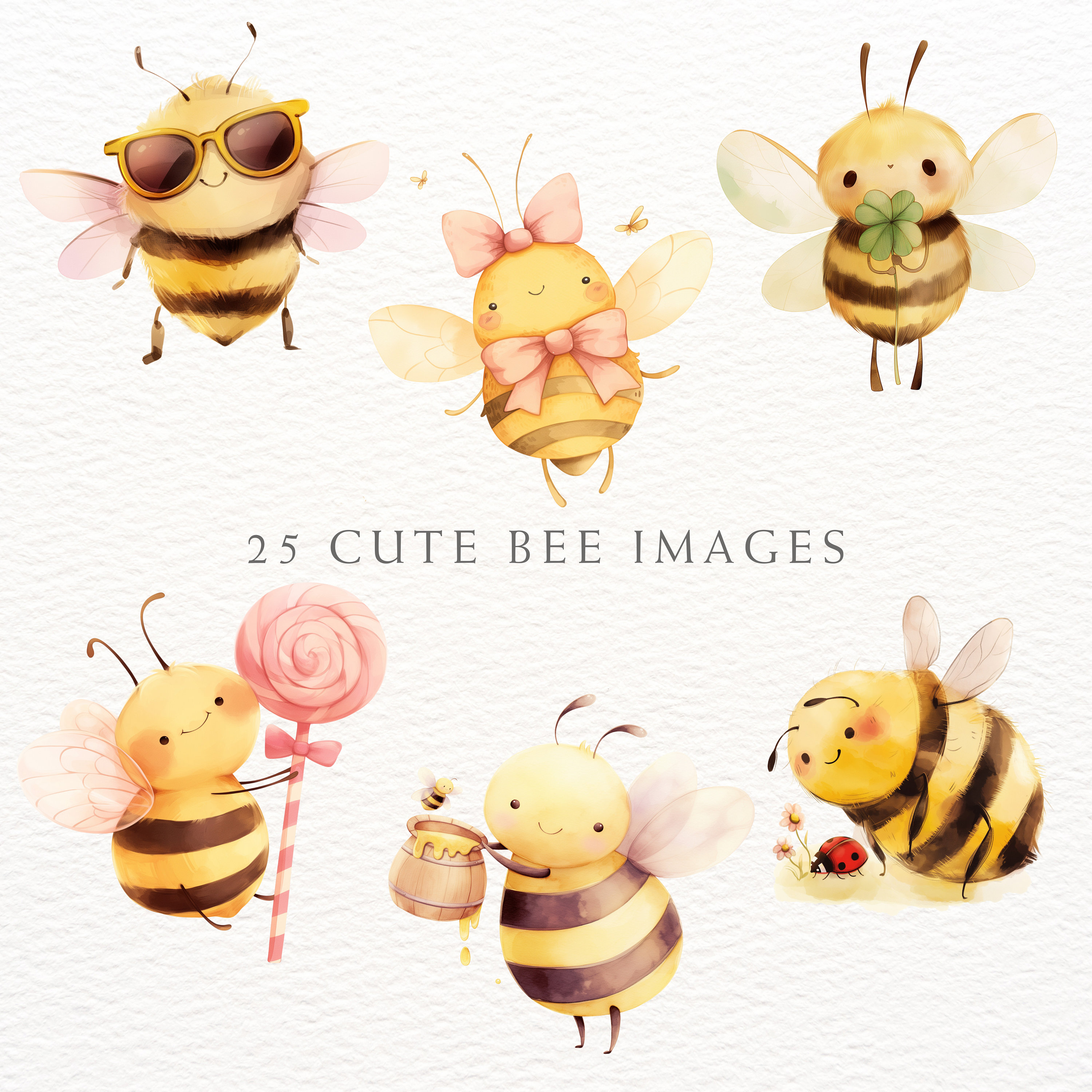 Cute Bee Clipart Watercolor PNG Bundle, Cute Baby Honey Bee Graphics ...