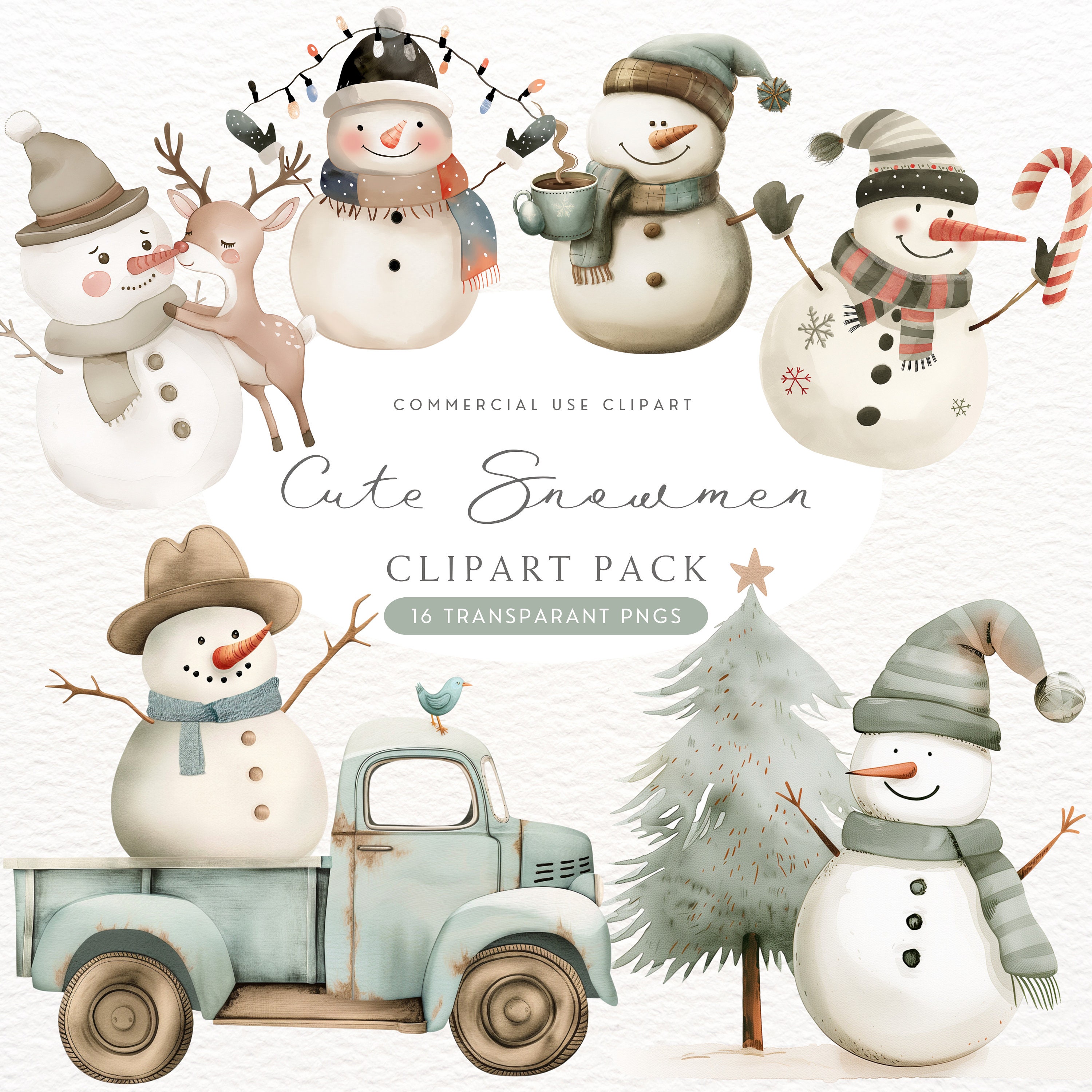 Cute Snowman Clipart PNG Watercolor, Winter Snowman Christmas Clipart ...