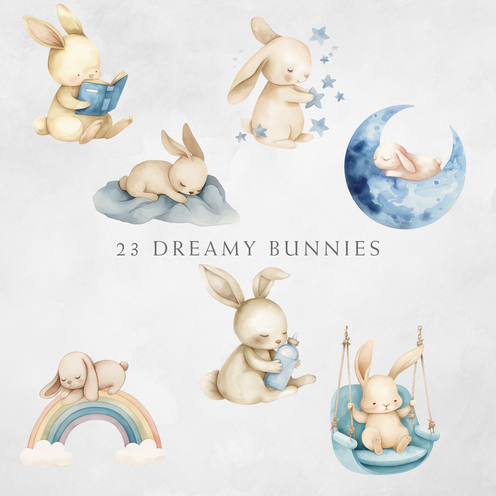 Sleeping Baby Bunny Clipart PNG Watercolor, Cute Blue Boy Baby Rabbit ...