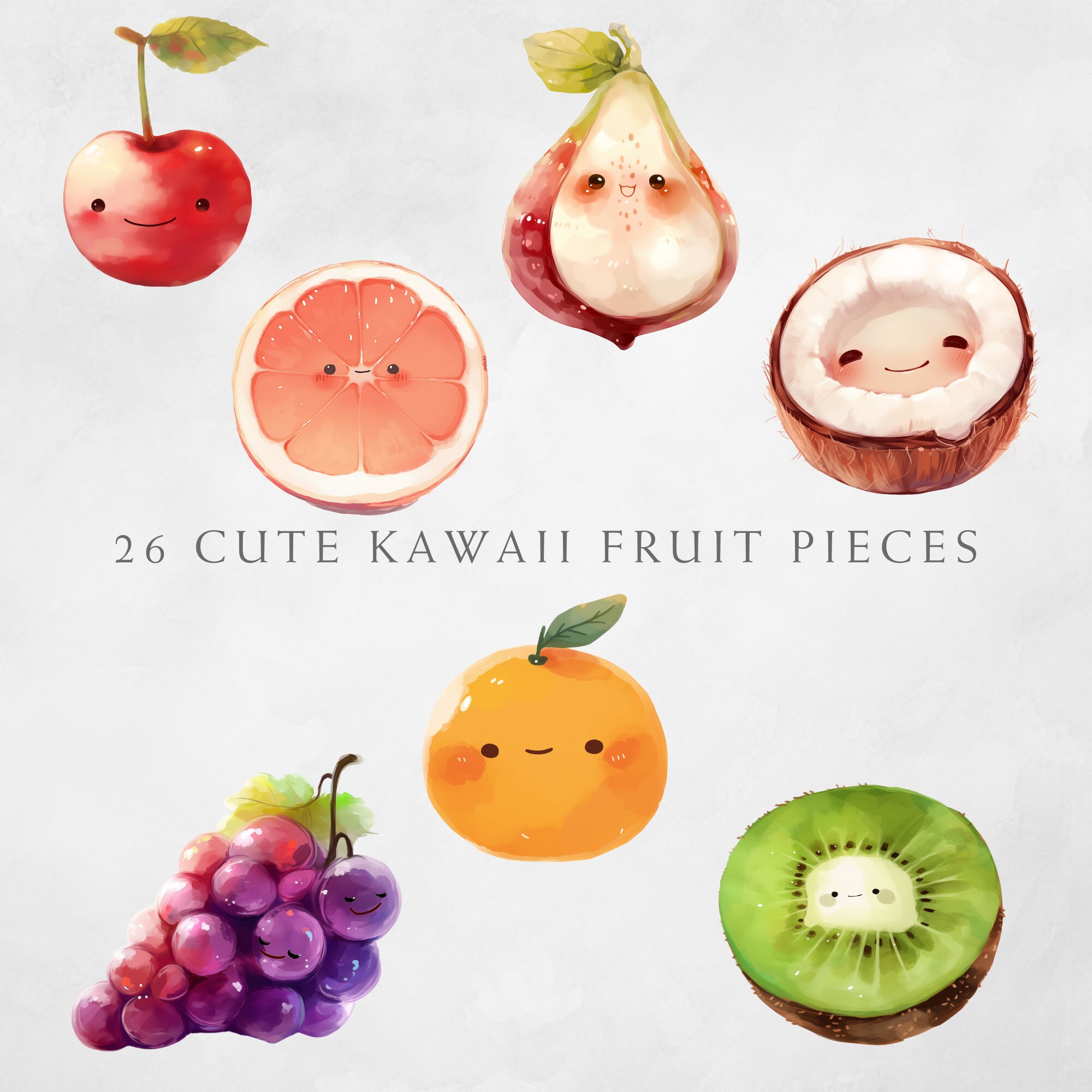 Cute Kawaii Fruits Clipart PNG Watercolor, Kawaii Tropical Fruit Apple ...