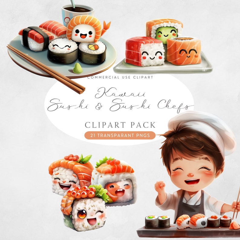 Cute Sushi Clipart Kawaii PNG Watercolor, Japanese Sushi Chef Food ...
