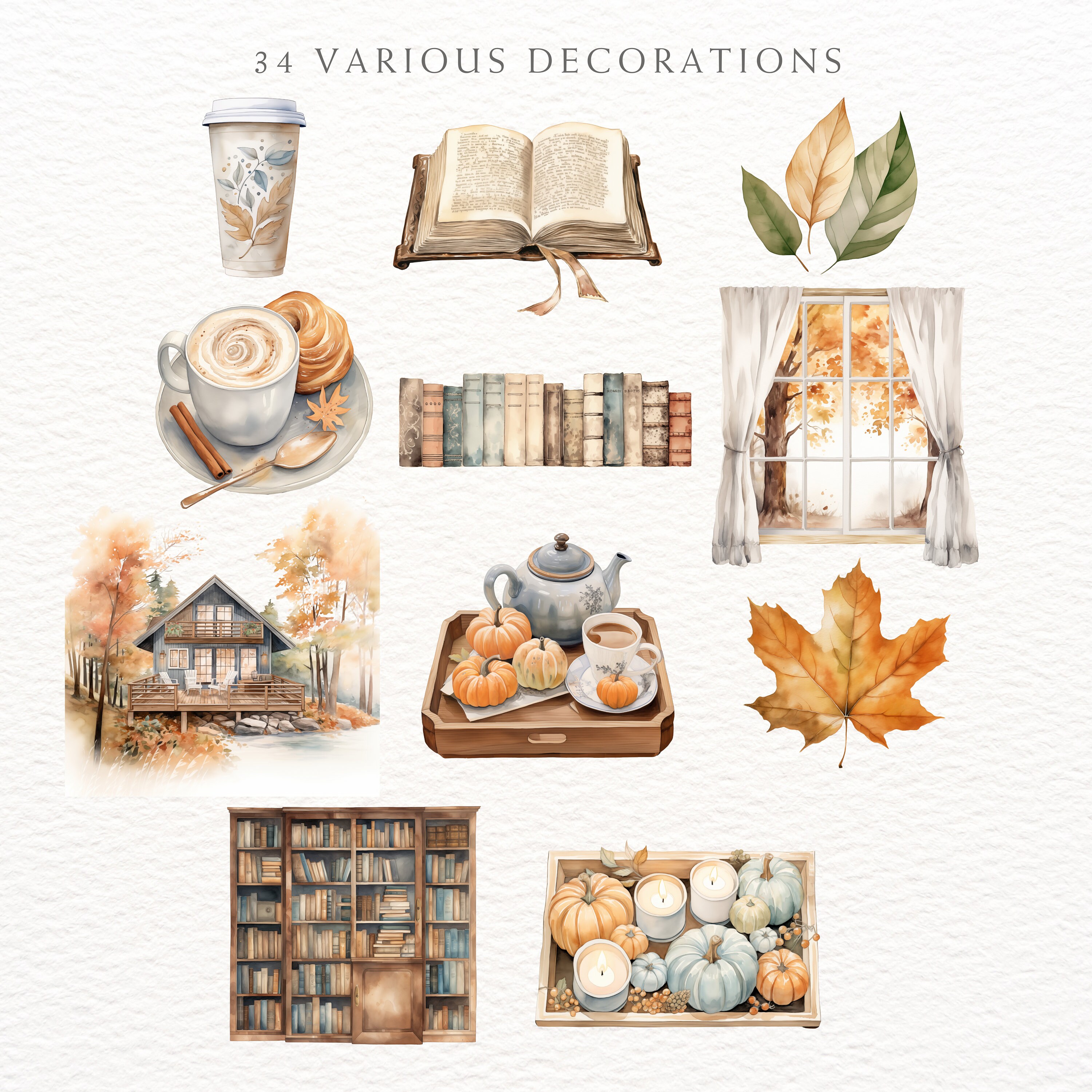 Cozy Autumn Fall Girl Clipart Bundle Watercolor PNG, Cozy Fall Autumn ...