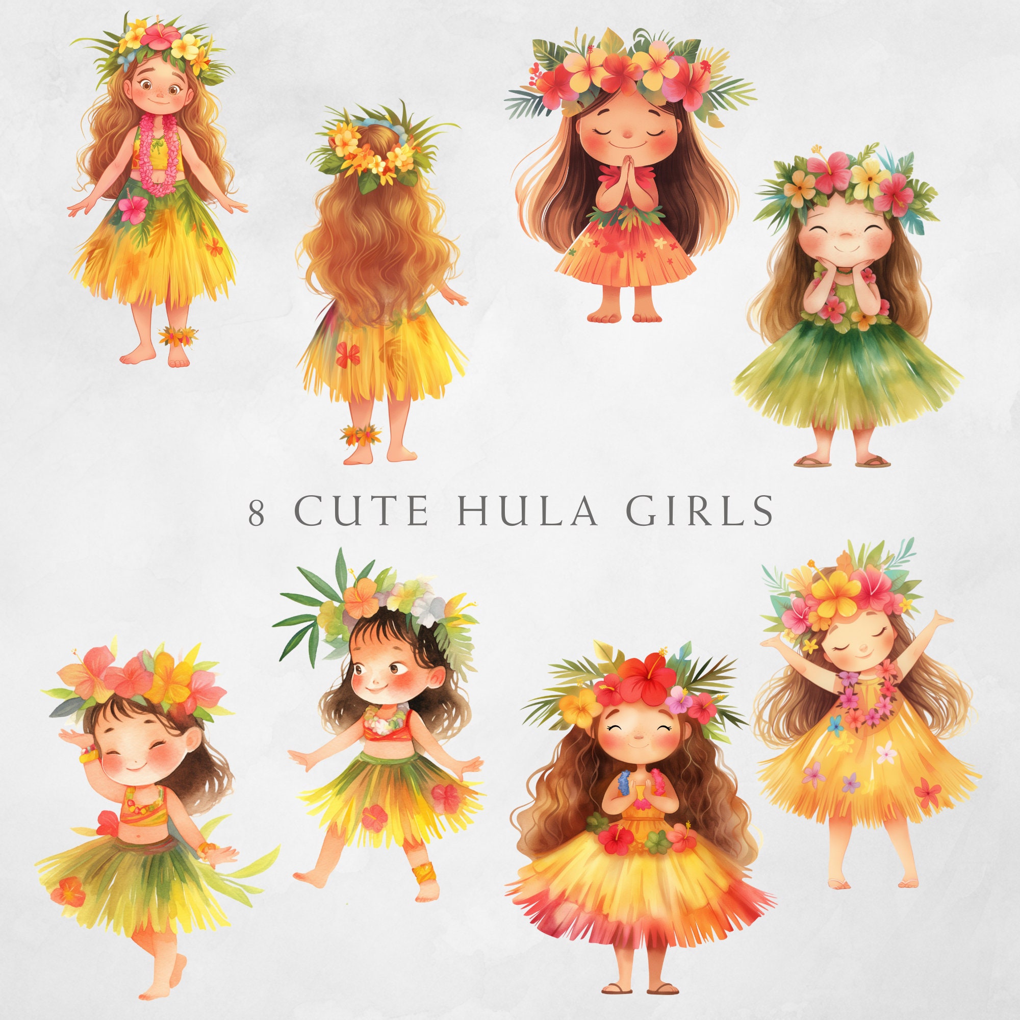 Cute Hawaii Hula Girl Clipart Watercolor PNG, Aloha Tropical Flowers ...
