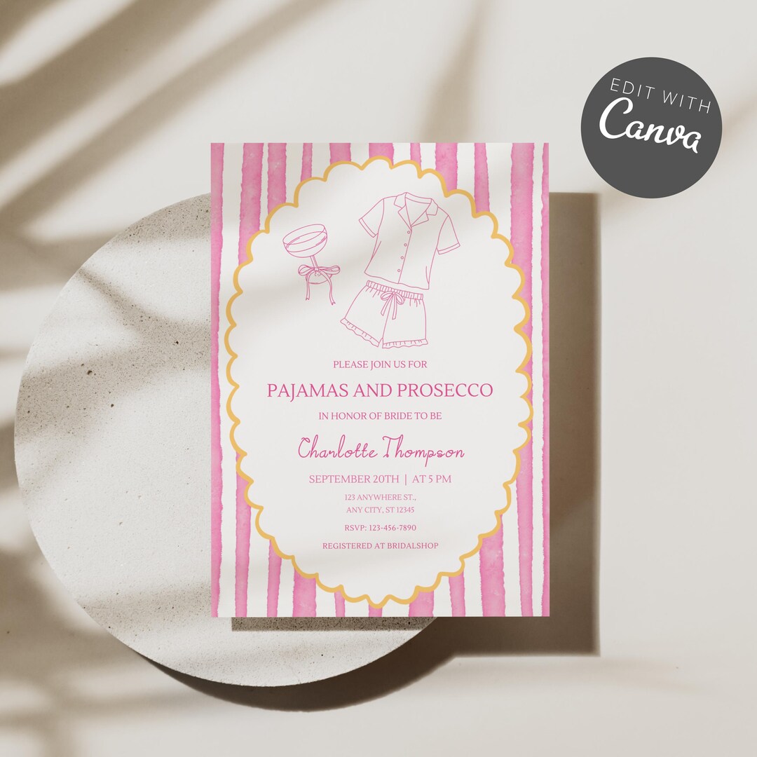 Pjs and Prosecco Bridal Shower Invitation, Editable Digital Download ...