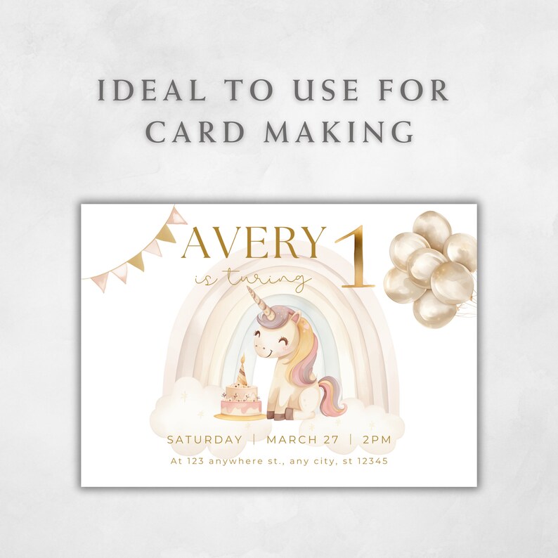Cute Unicorn Birthday Party Clipart, Watercolor Unicorn Birthday PNG ...