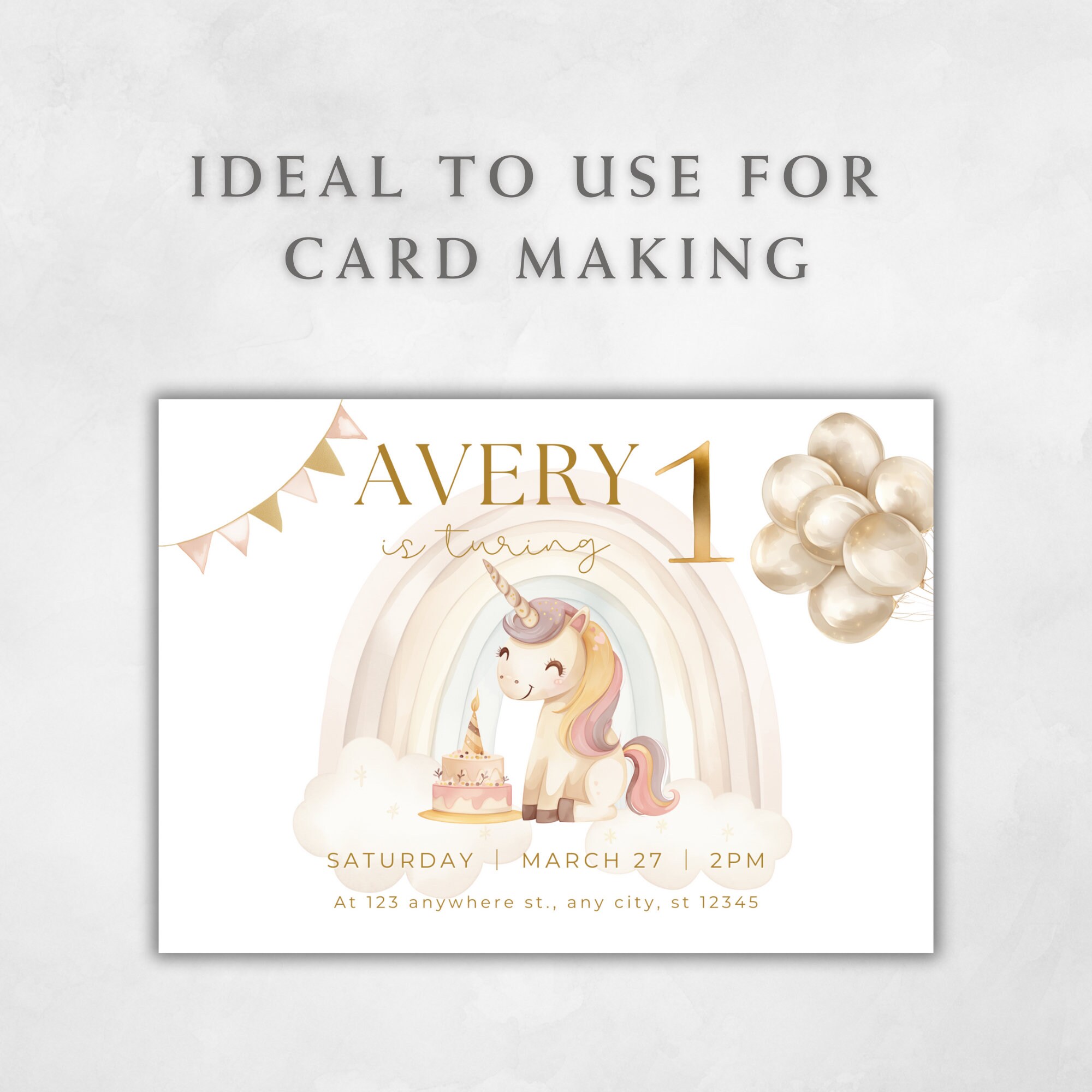 Cute Unicorn Birthday Party Clipart, Watercolor Unicorn Birthday PNG ...