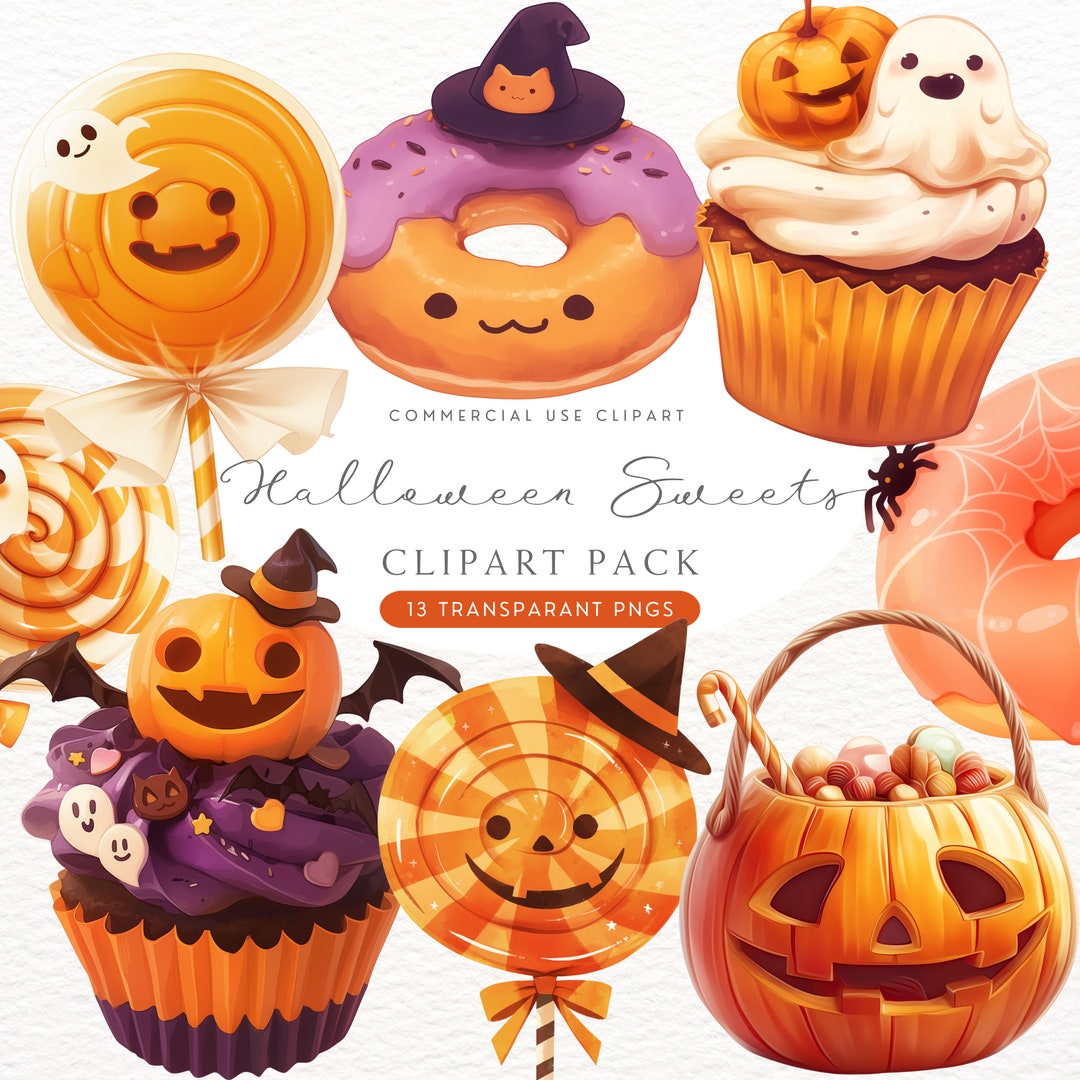 Halloween Sweets Clipart Watercolor PNG, Cute Halloween Candy Sweets ...
