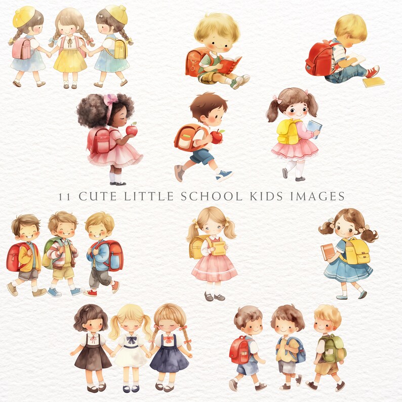 Back to School Clipart Watercolor PNG Bundle, Cute Preschool School ...