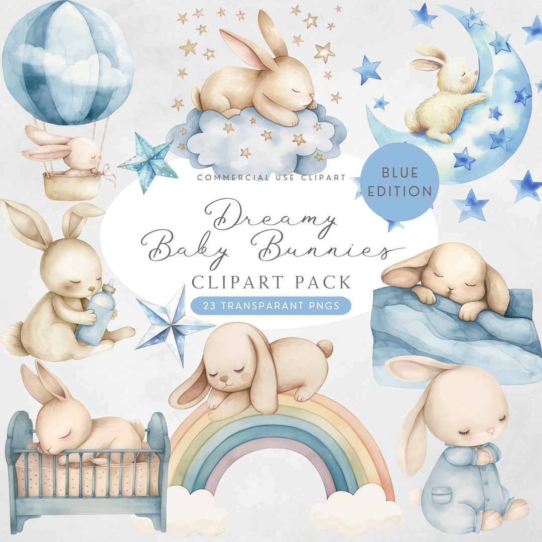 Sleeping Baby Bunny Clipart PNG Watercolor, Cute Blue Boy Baby Rabbit ...