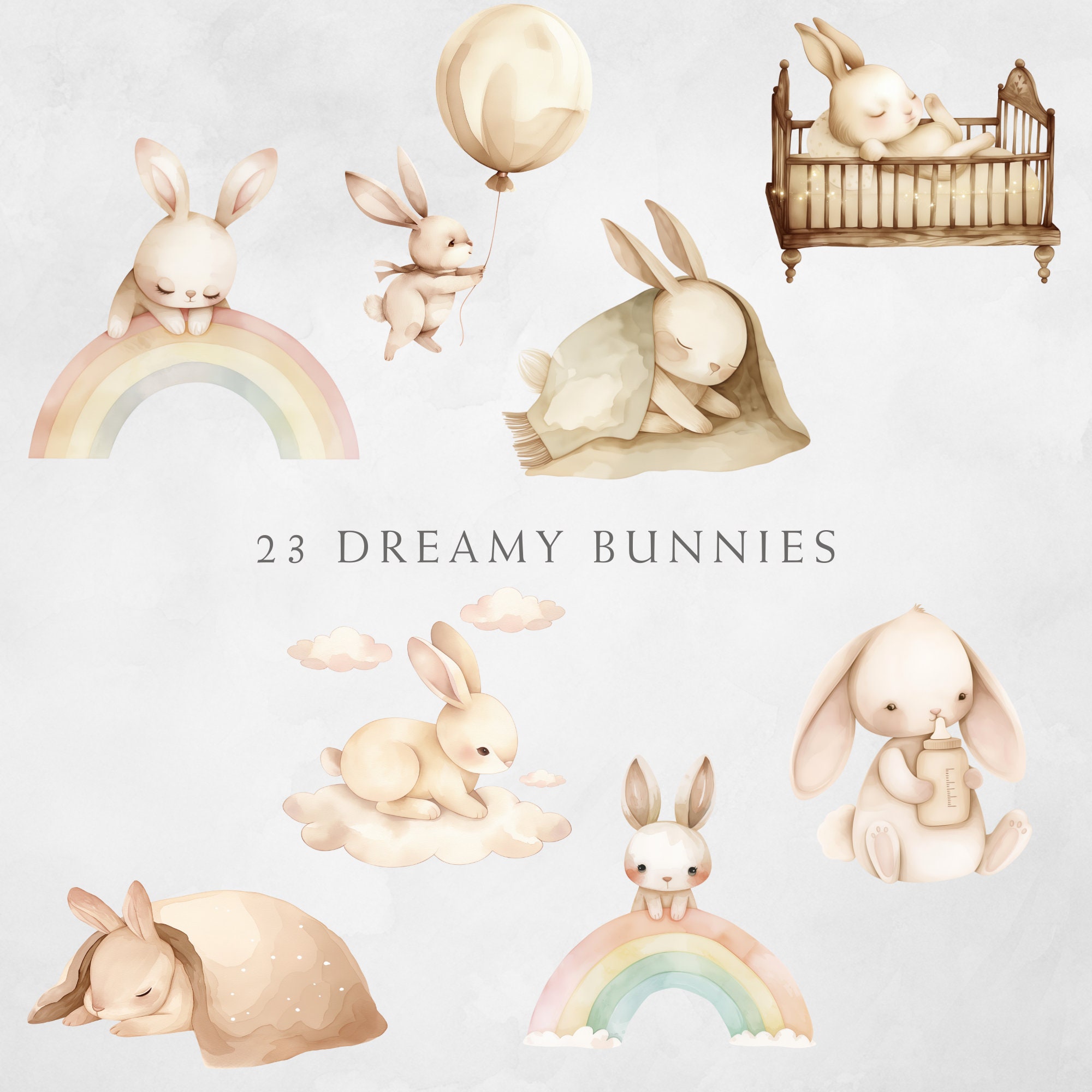 Sleeping Baby Bunny Clipart PNG Watercolor, Cute Beige Boho Baby Rabbit ...