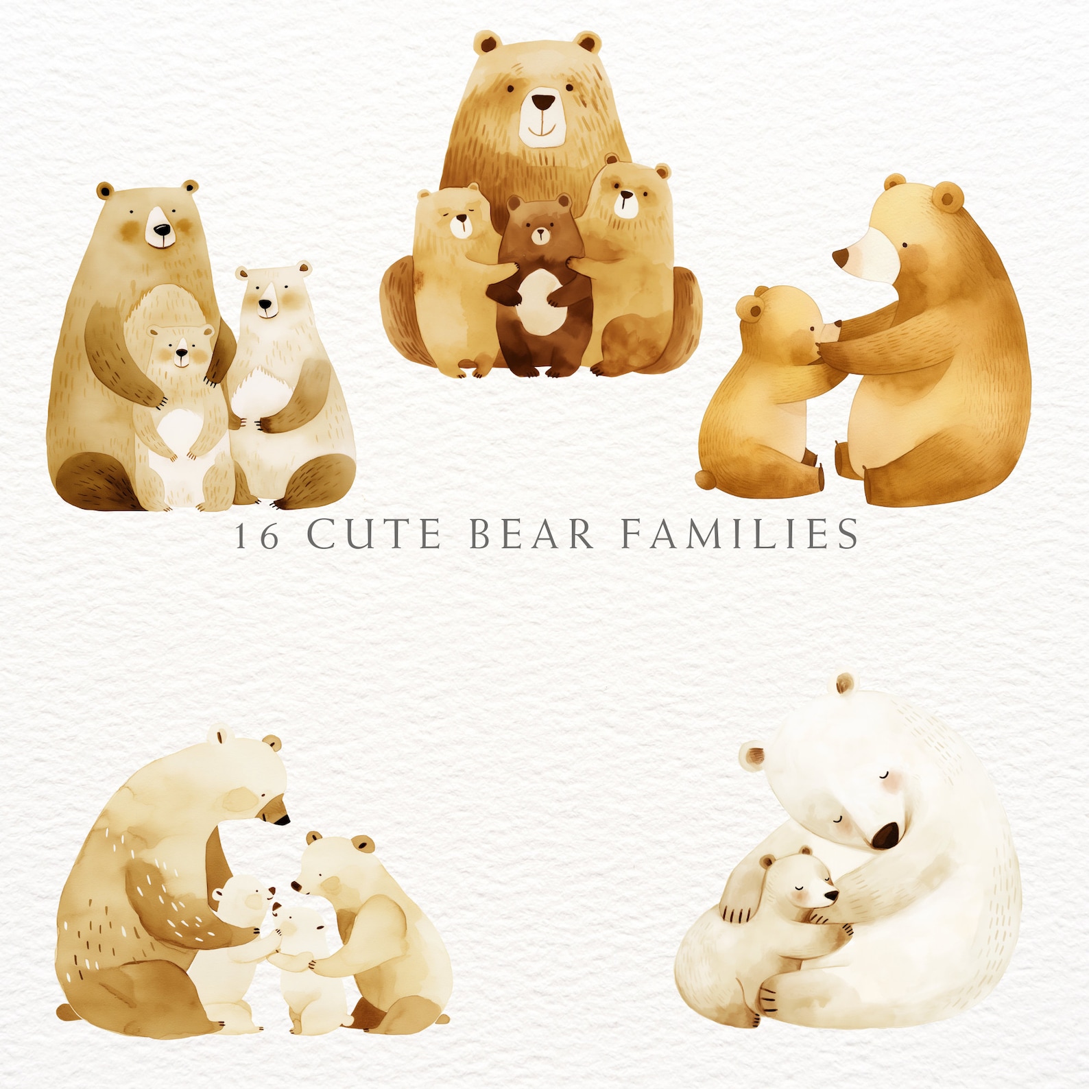 Family Bear Clipart Watercolor PNG Bundle, Papa Bear Mama Bear Baby ...