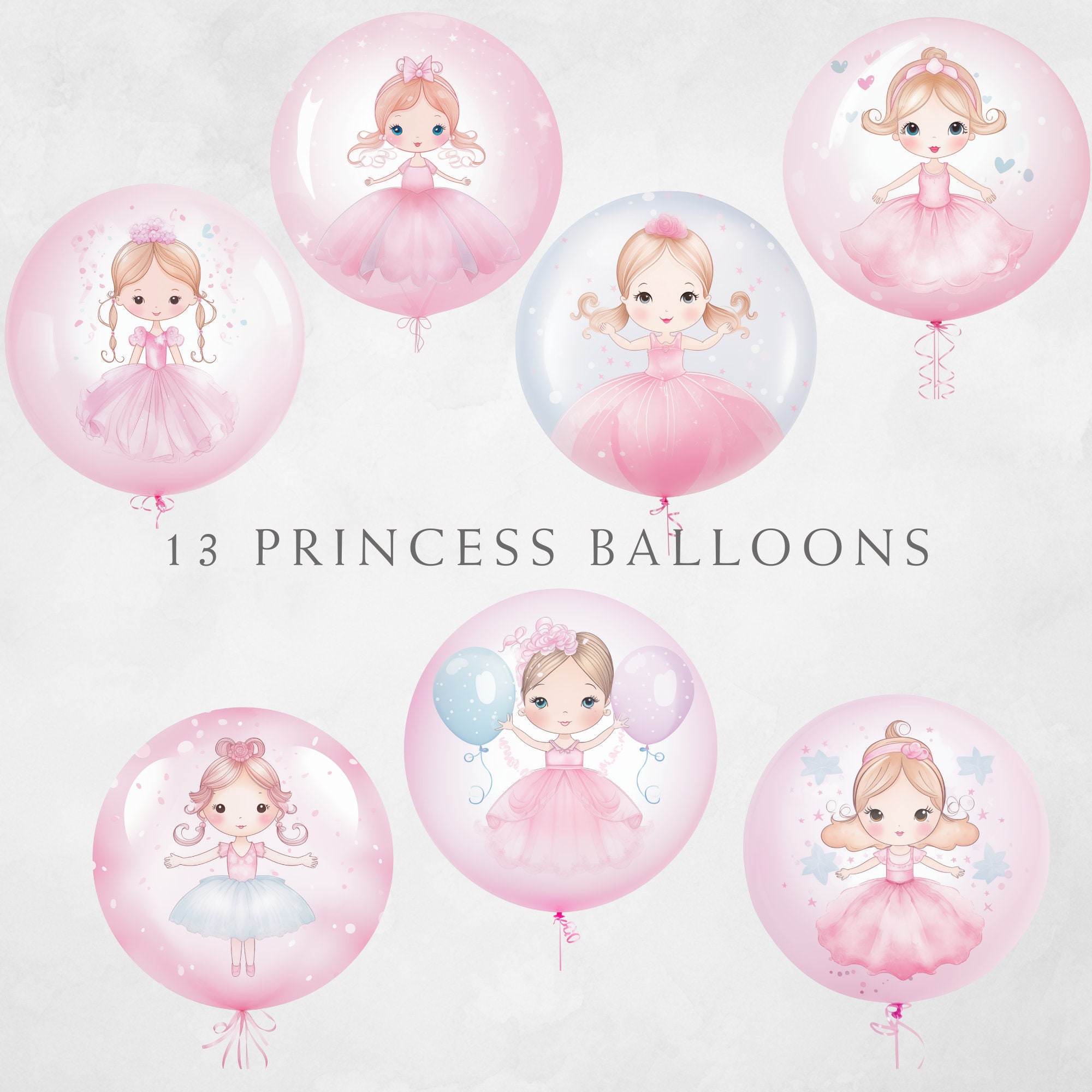 Pink Princess Balloon Clipart Watercolor, Princess Girl Birthday Party ...