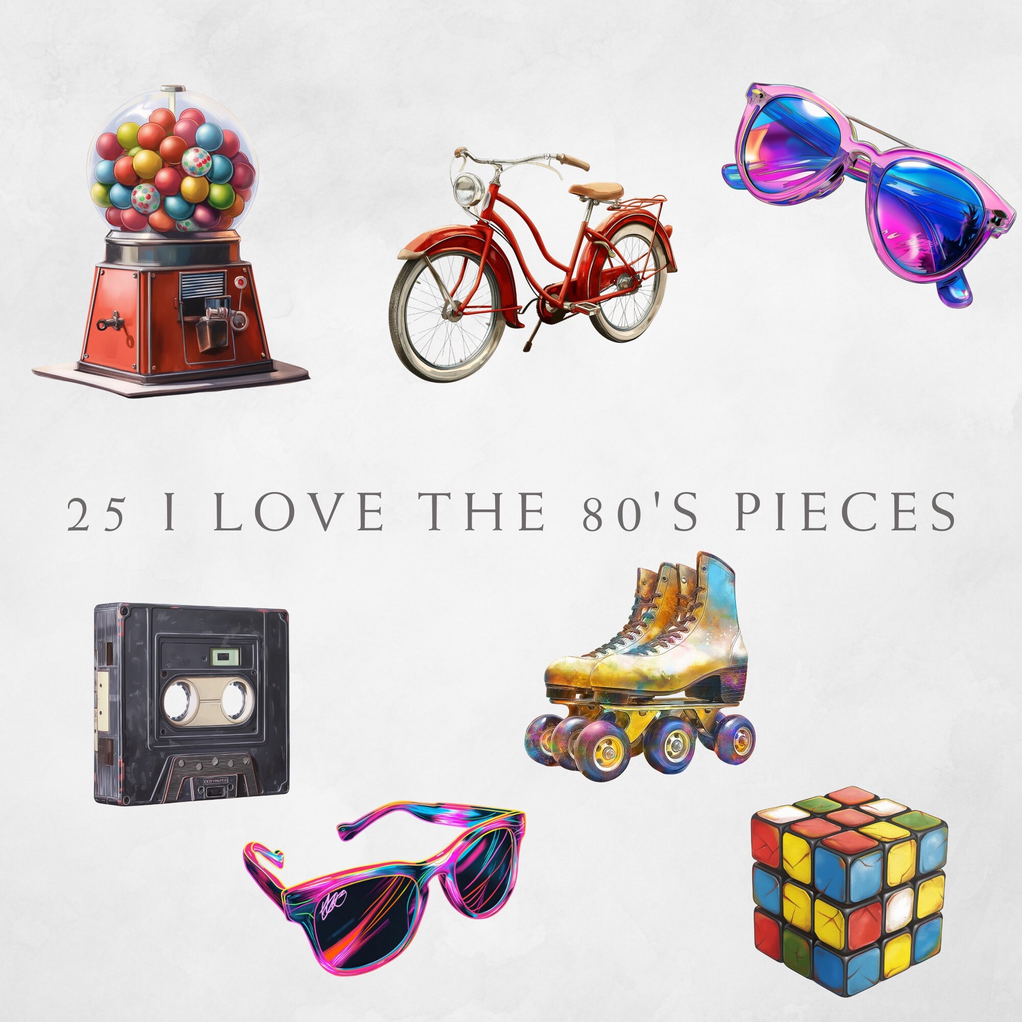 80s Retro Clipart Bundle, Vintage 80s Clipart PNG, Neon 80s Clipart ...