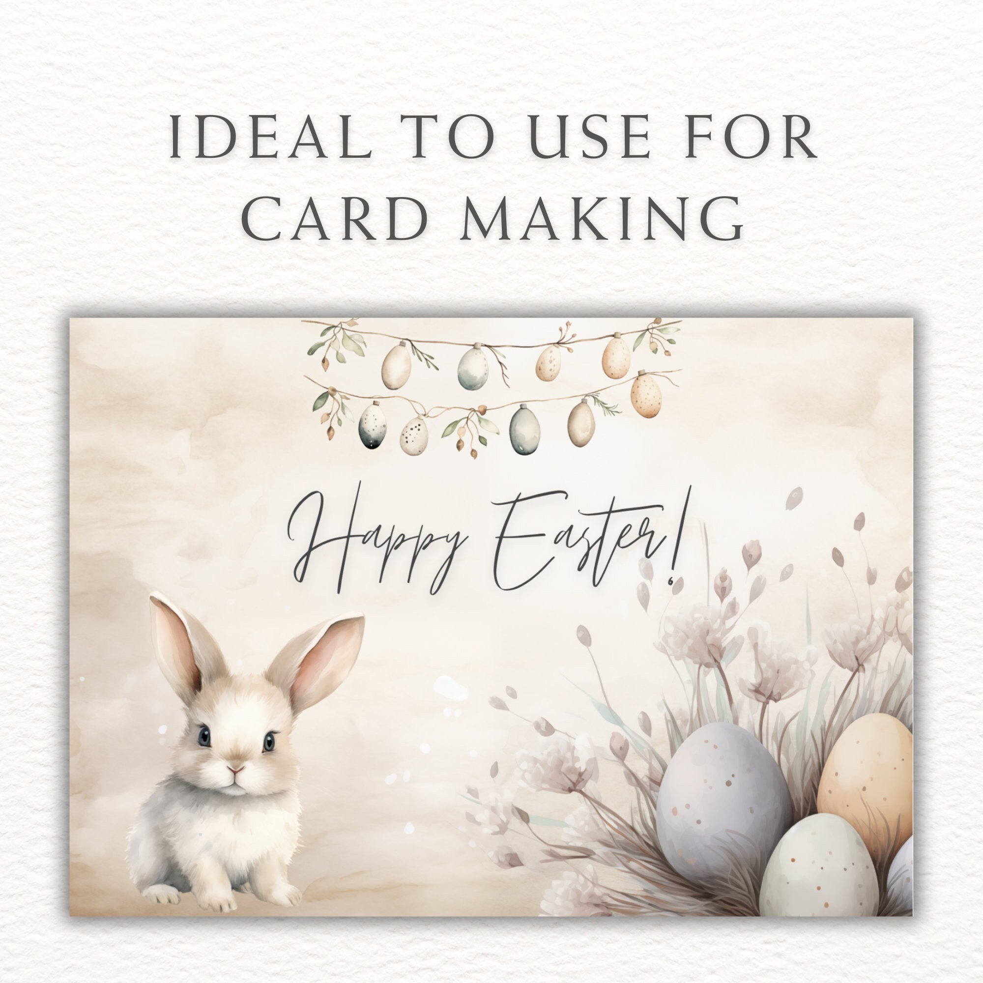 Easter Clipart Bundle PNG Watercolor, Rustic Neutral Easter Bunny Egg ...
