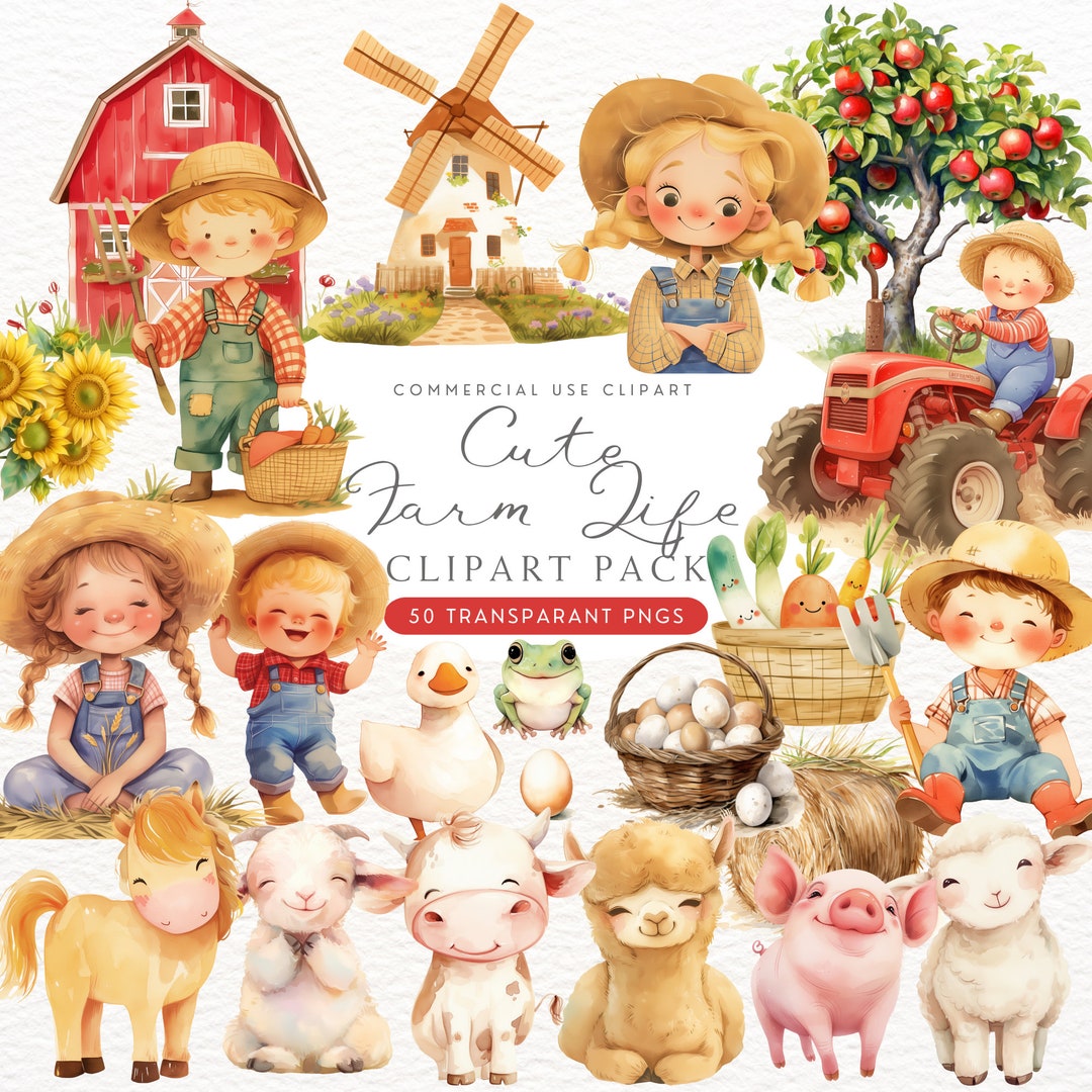 Cute Farmhouse Baby Animals Clipart PNG Watercolor, Little Farmer ...