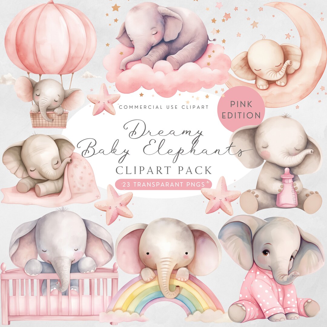 Sleeping Baby Elephant Clipart PNG Watercolor, Cute Pink Baby Girl ...