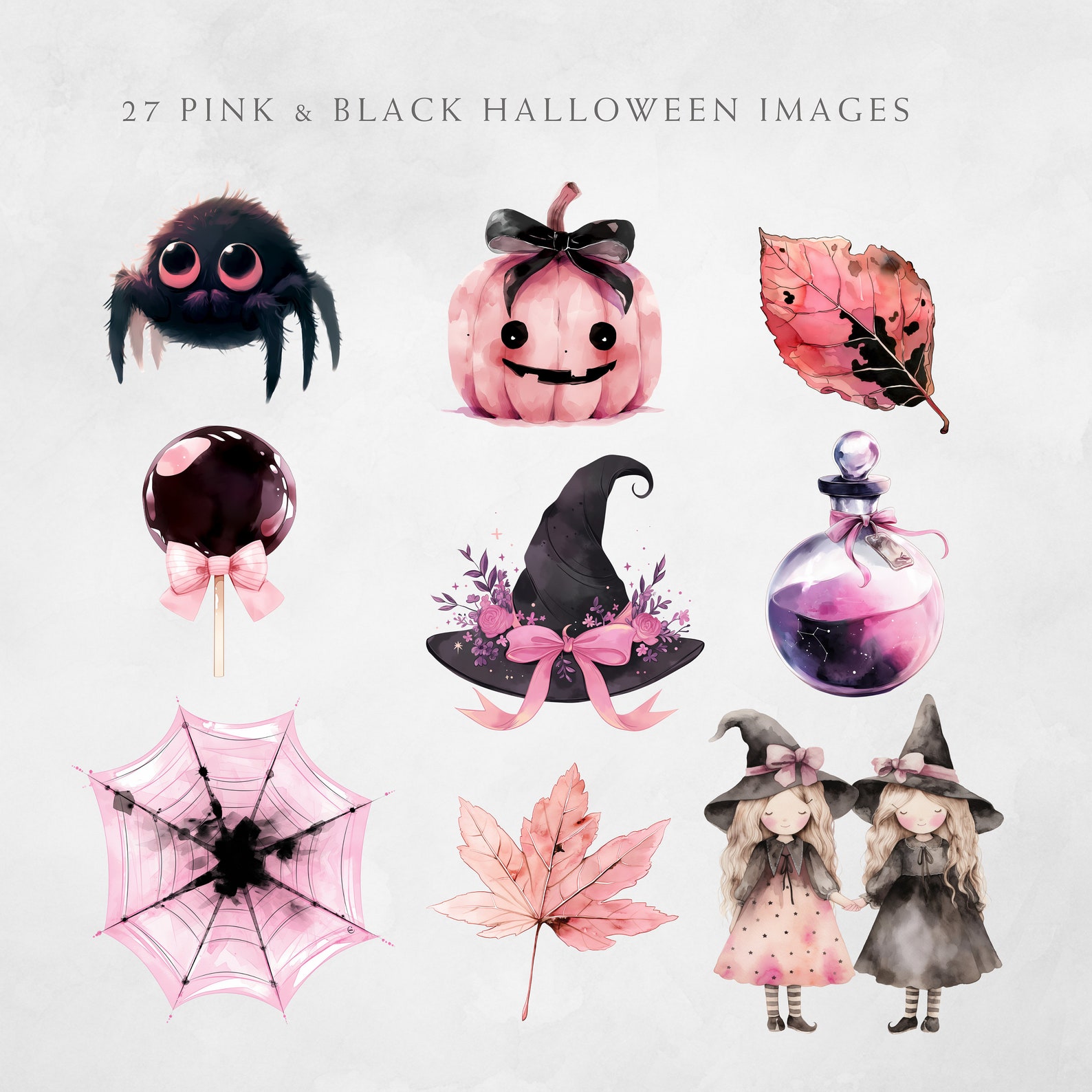 Cute Halloween Clipart Watercolor PNG, Pastel Pink Halloween Watercolor ...