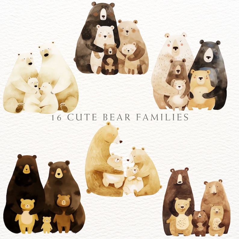 Family Bear Clipart Watercolor PNG Bundle, Papa Bear Mama Bear Baby ...