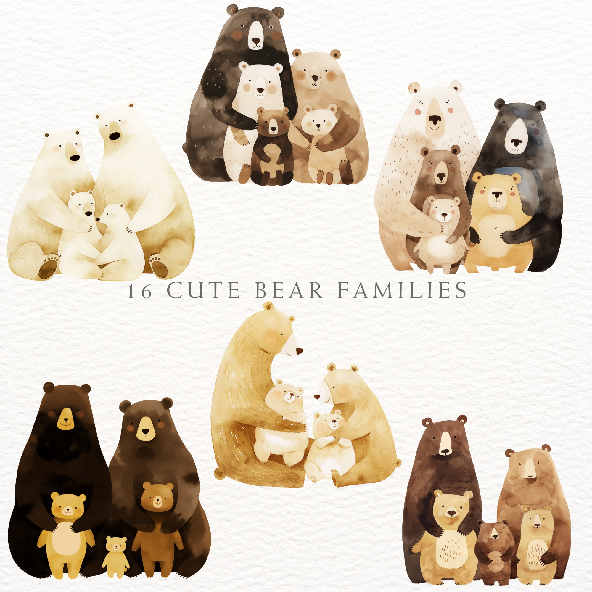 Family Bear Clipart Watercolor PNG Bundle, Papa Bear Mama Bear Baby ...