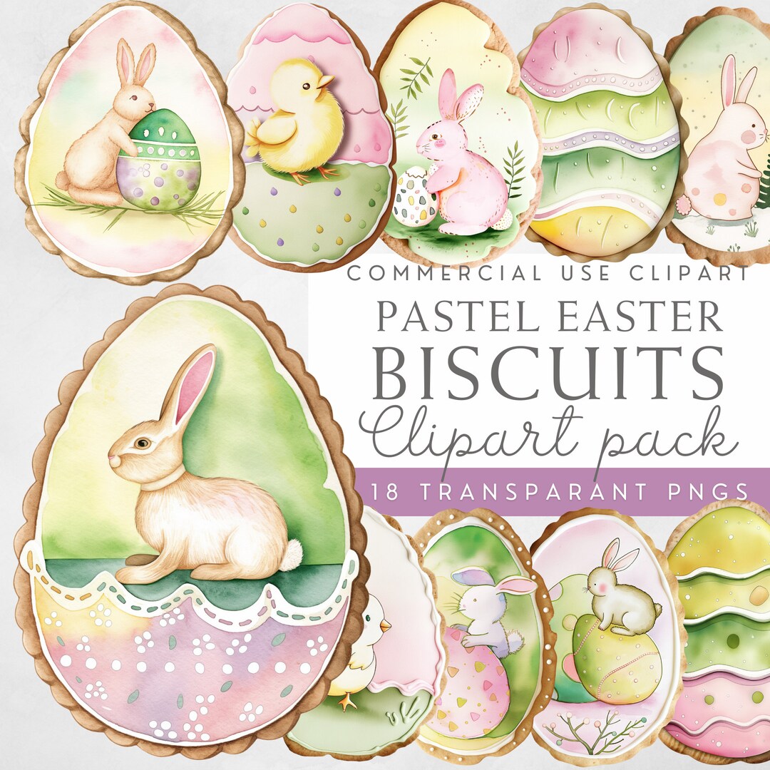 18 Easter Cookies Clipart Watercolor, Easter Bunny Eggs Chick Biscuits ...