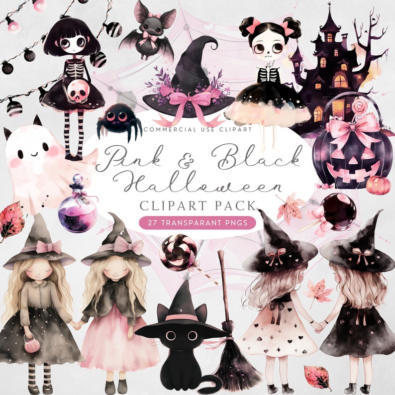 Cute Halloween Clipart Watercolor PNG, Pastel Pink Halloween Watercolor ...