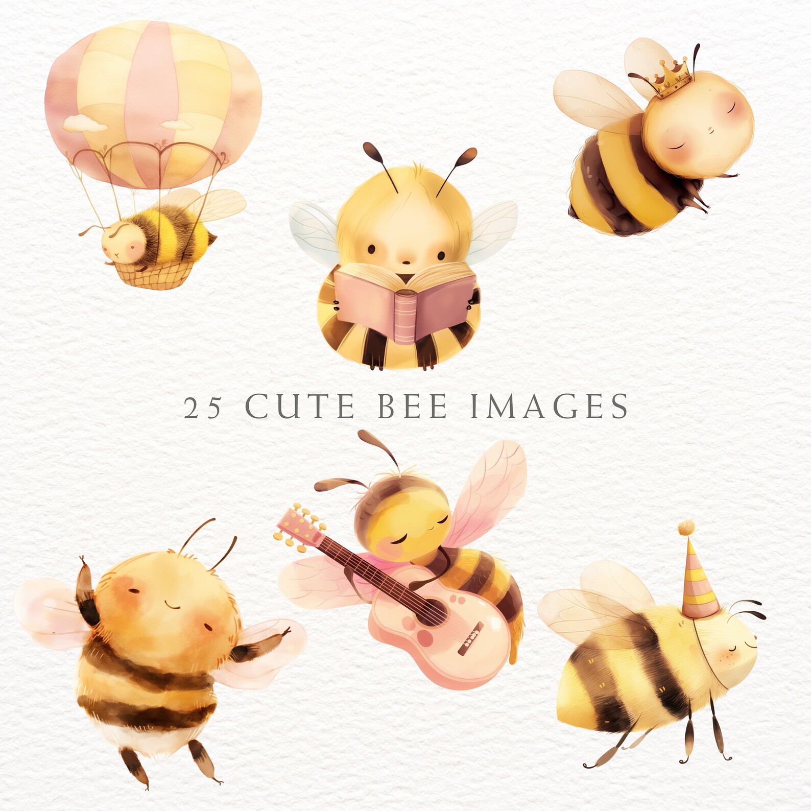 Cute Bee Clipart Watercolor PNG Bundle, Cute Baby Honey Bee Graphics ...